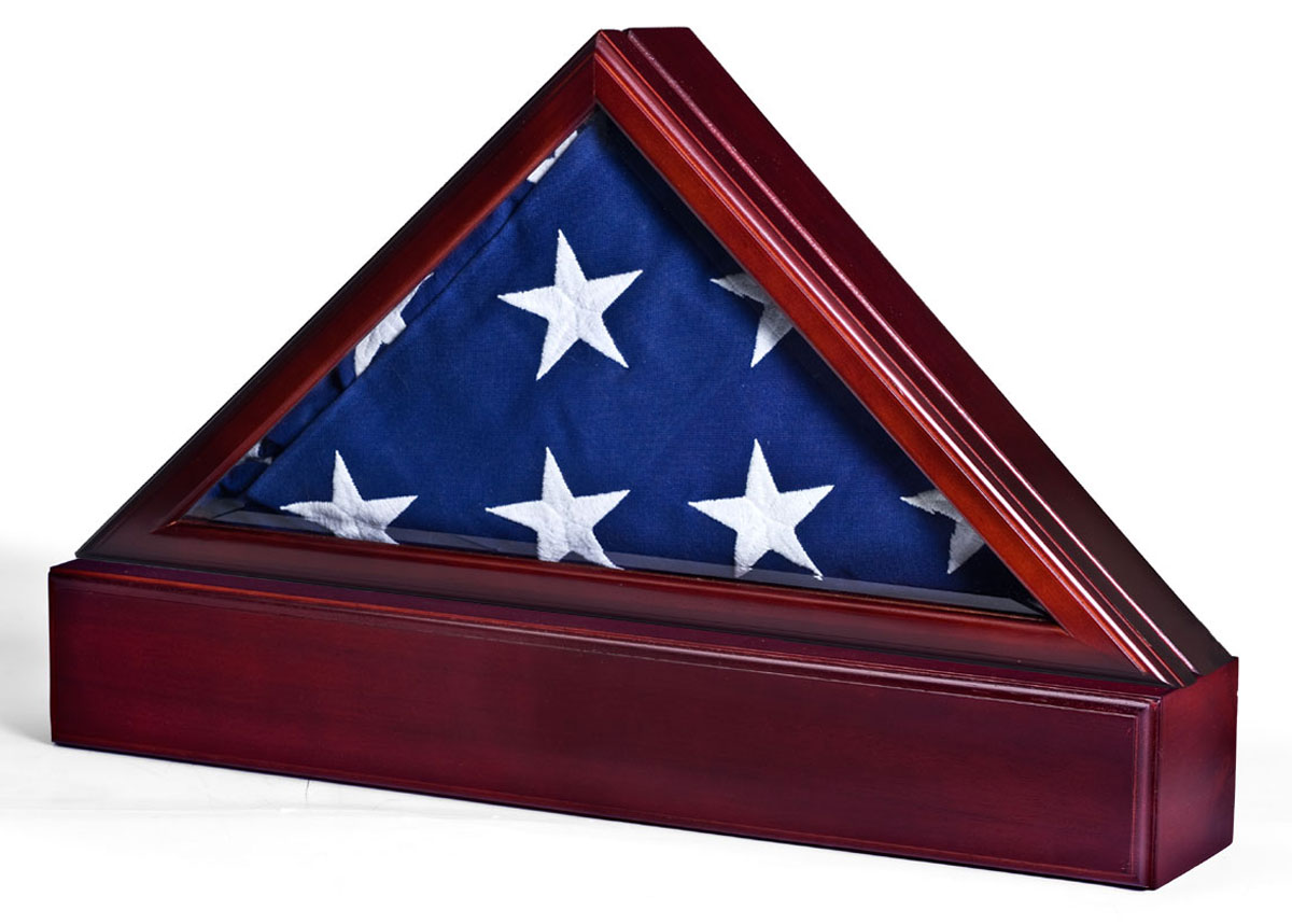 Flag Display | Mahogany Finish Case w/ Beveled Glass Window | Displays2Go