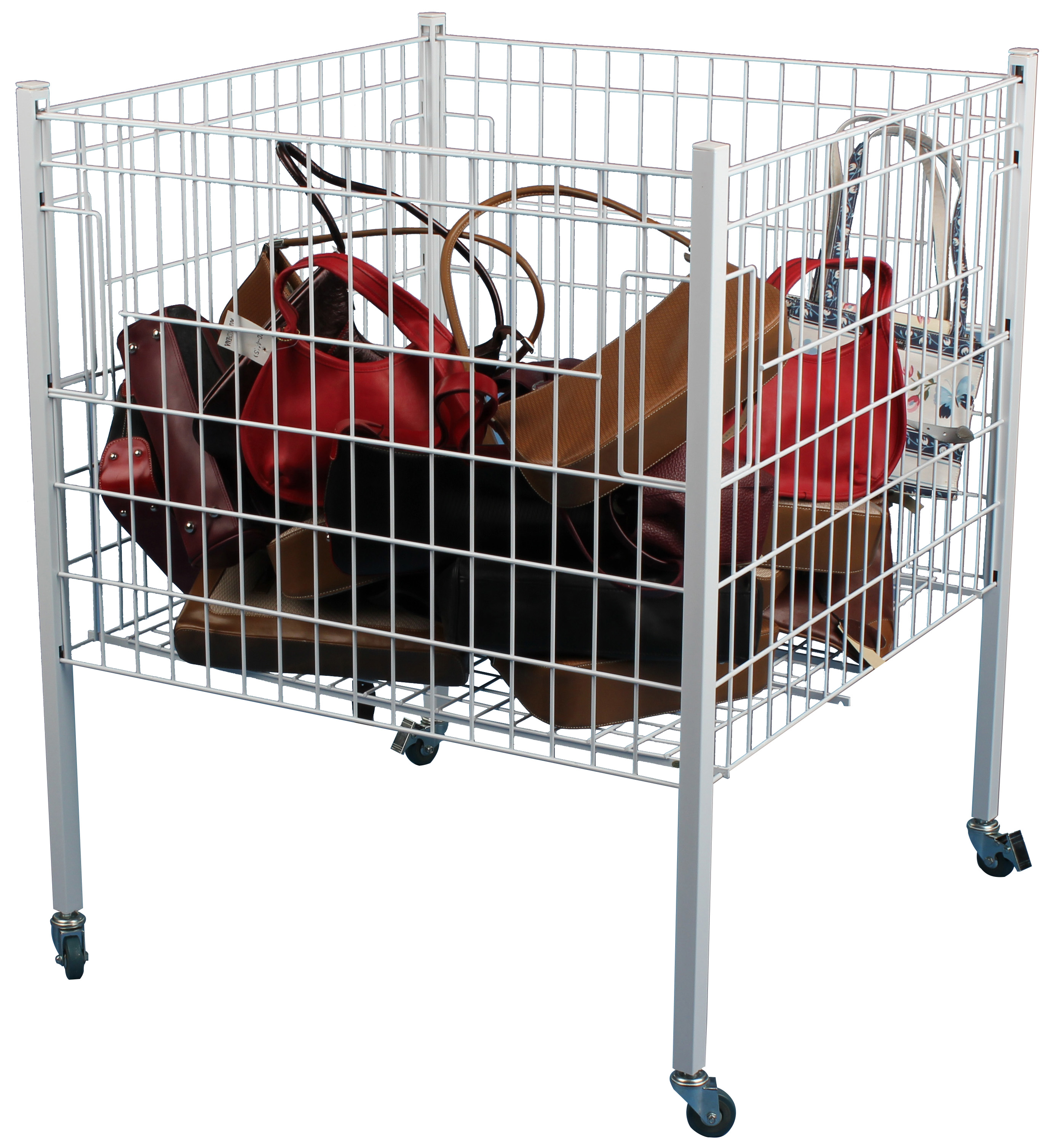 Mobile Wire Container | Adjustable Depth Bin & Locking Wheels | Displays2Go