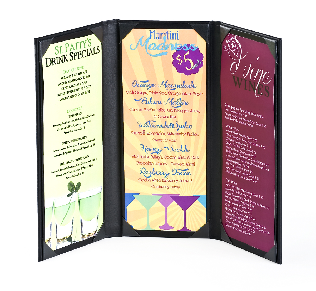 Bar Menu Covers | Holds Up to (3) Pages - Black | Displays2Go