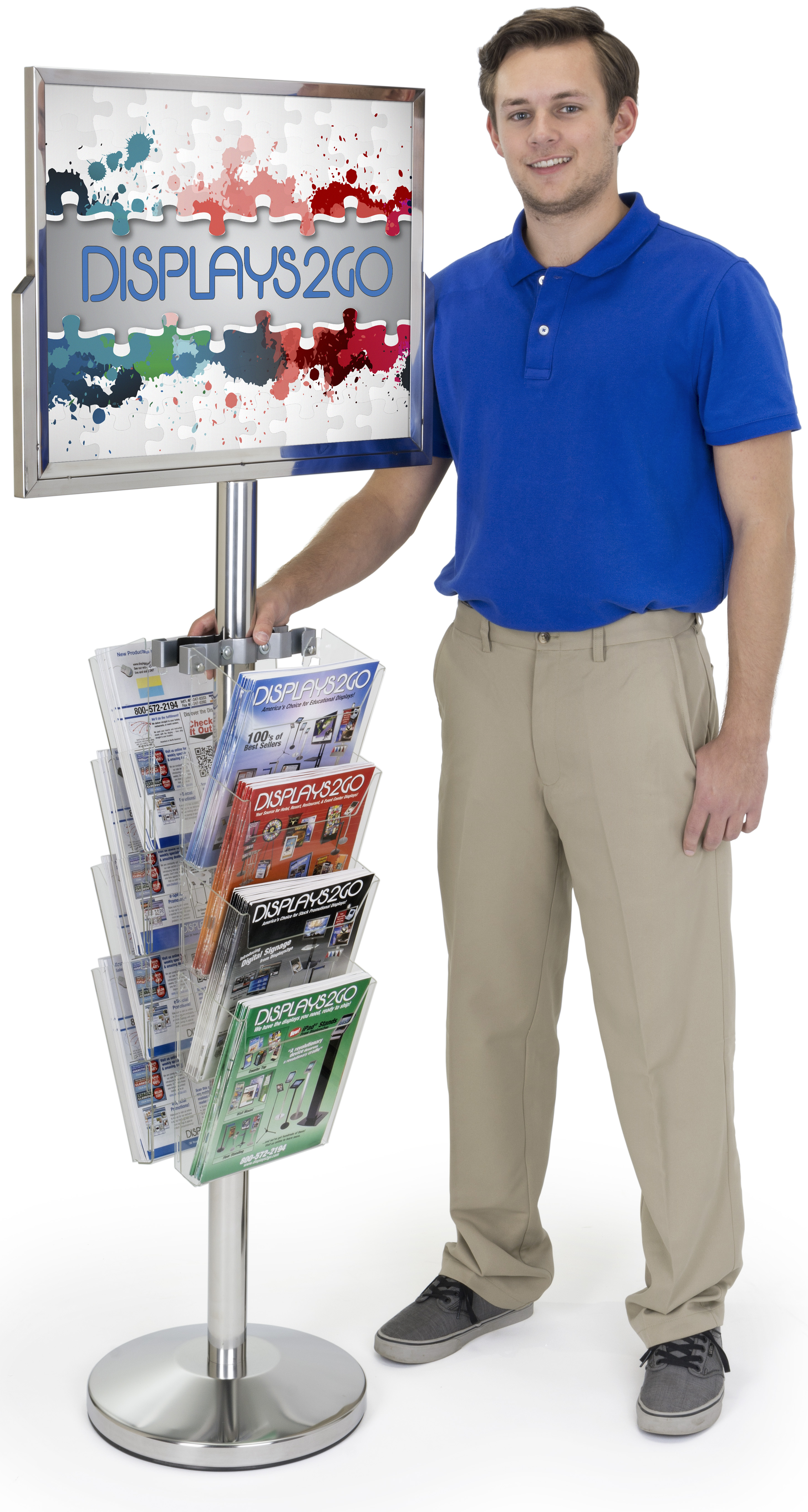 24 x 18 Sign Stand with Literature Organizer | Tiered Pocket View ...