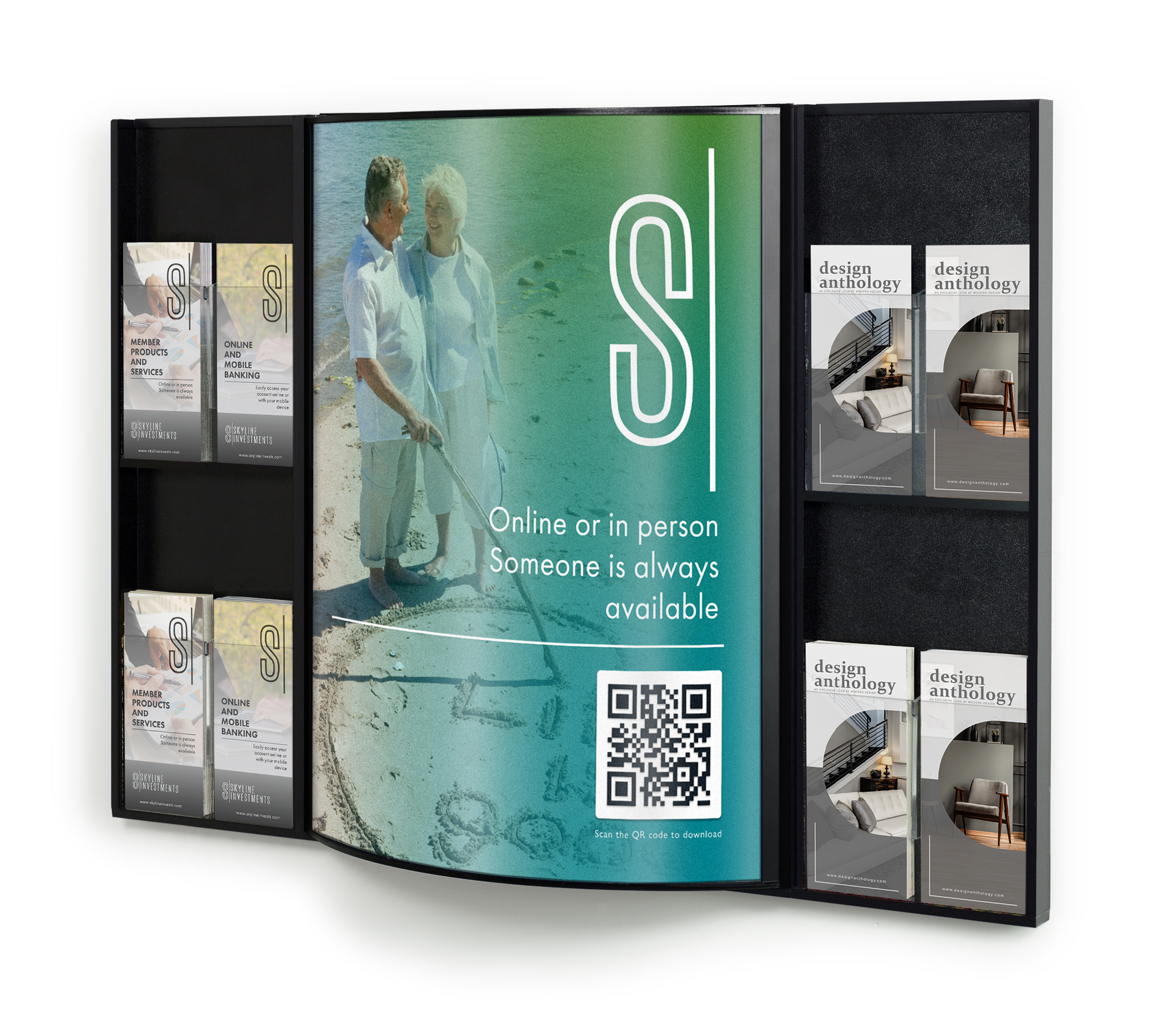 Poster Display Board | Curved Frame with Side Literature Pockets ...