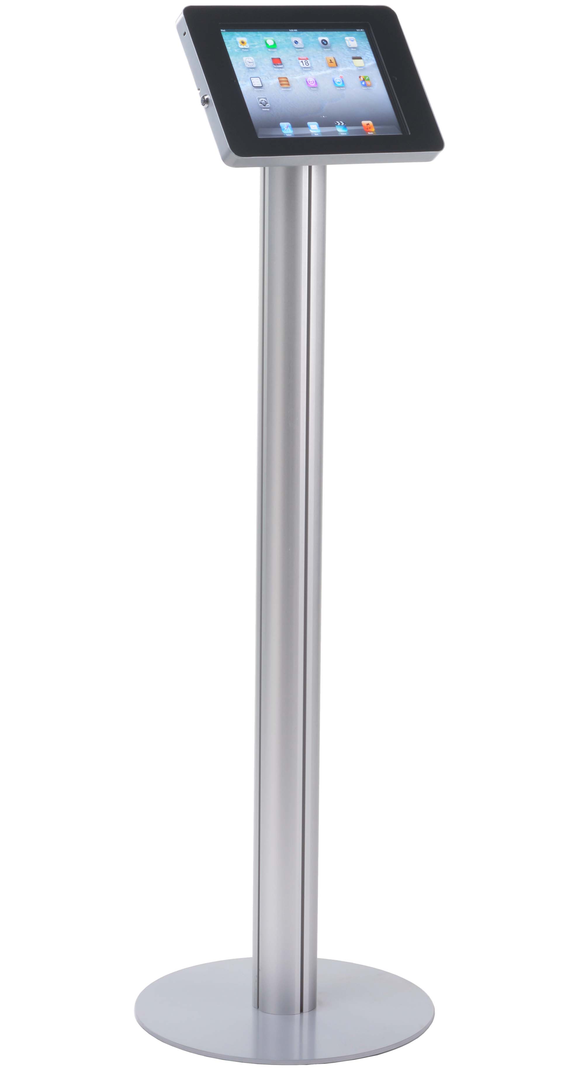 Silver iPad Kiosks | Round Base and Rotating Enclosure | Displays2Go