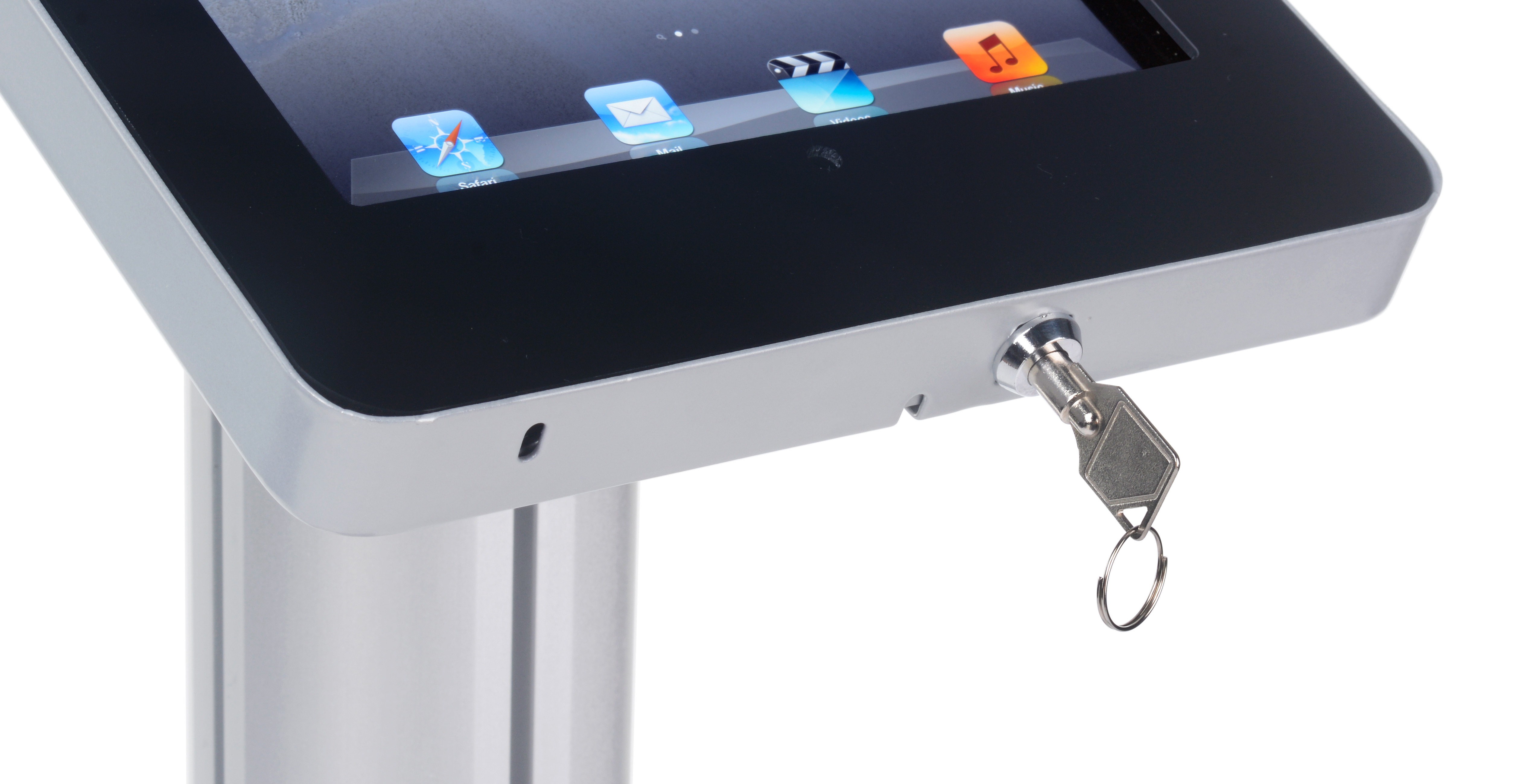 Silver iPad Kiosks | Round Base and Rotating Enclosure | Displays2Go