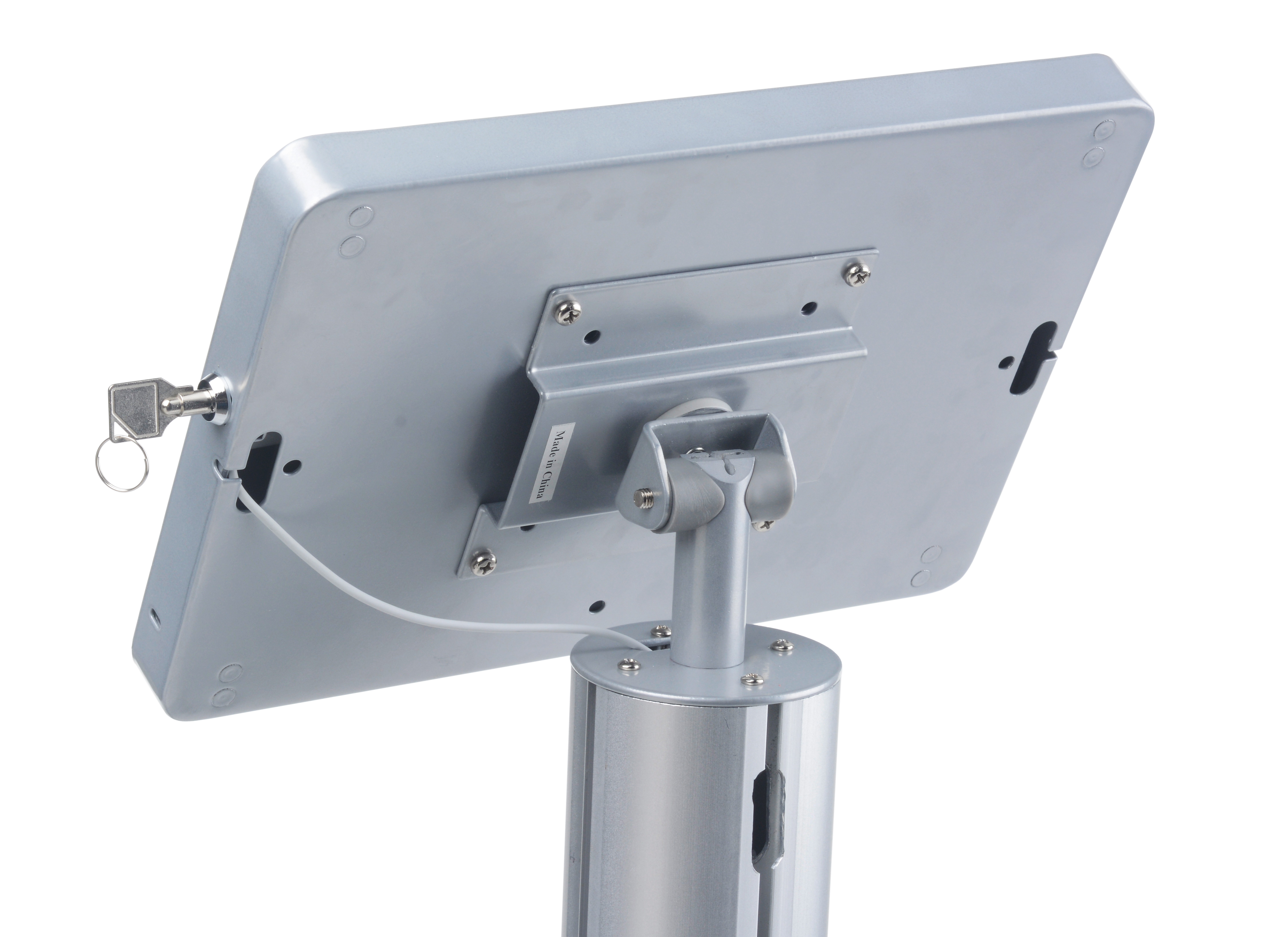 Silver iPad Kiosks | Round Base and Rotating Enclosure | Displays2Go