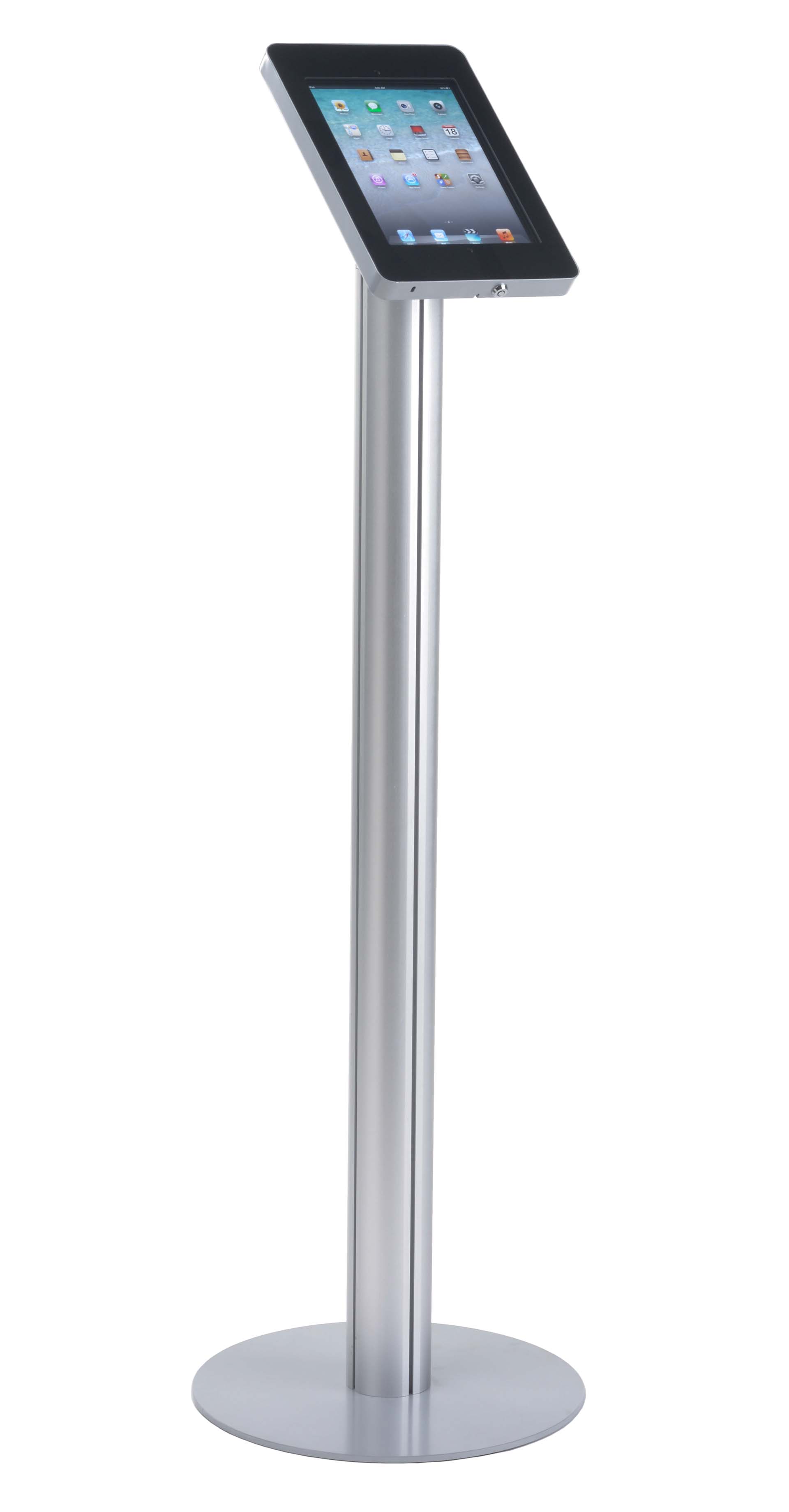 Silver iPad Kiosks | Round Base and Rotating Enclosure | Displays2Go