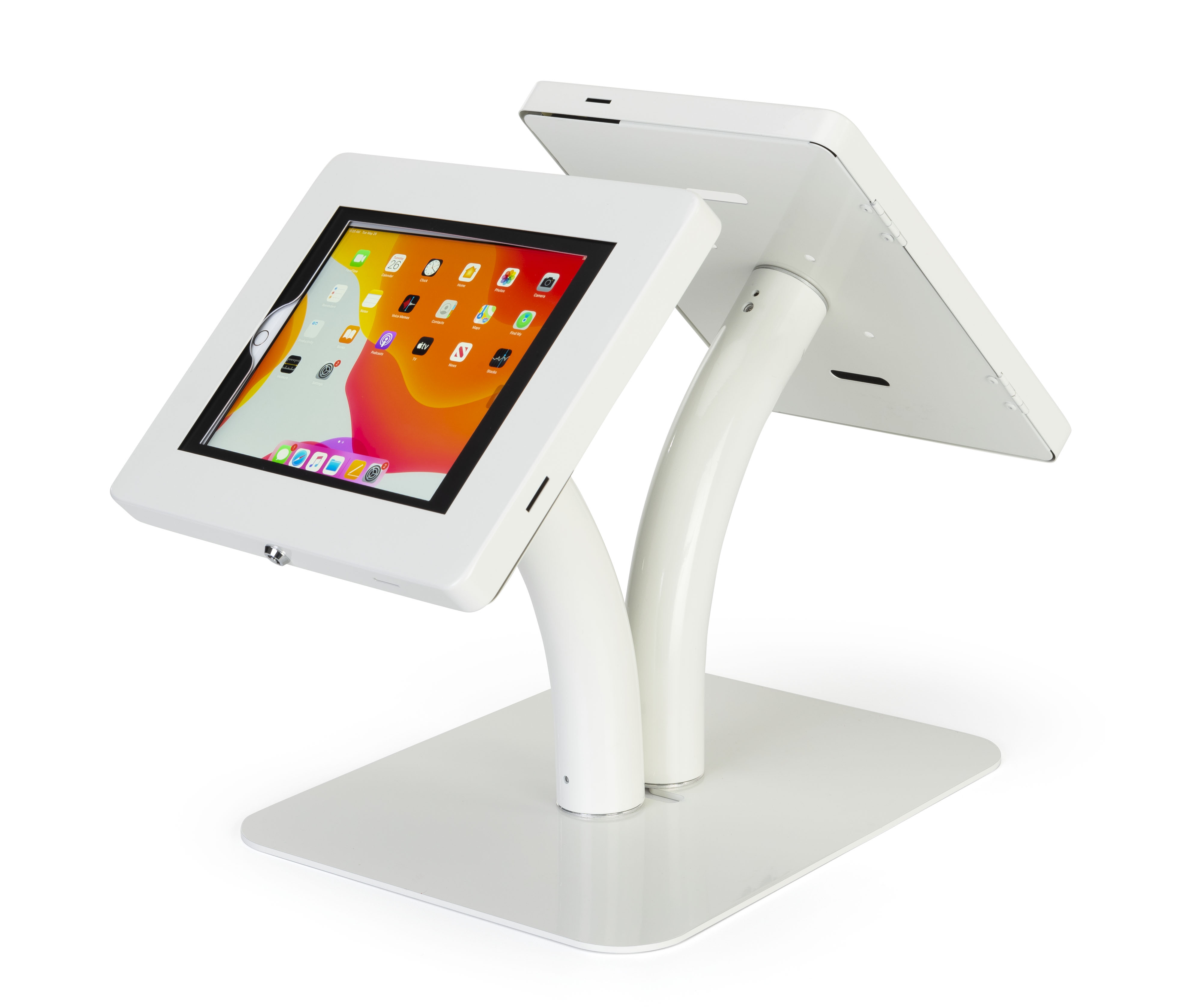 Floor to Counter Dual Sided Tablet Kiosk | Locking Enclosures | Displays2Go