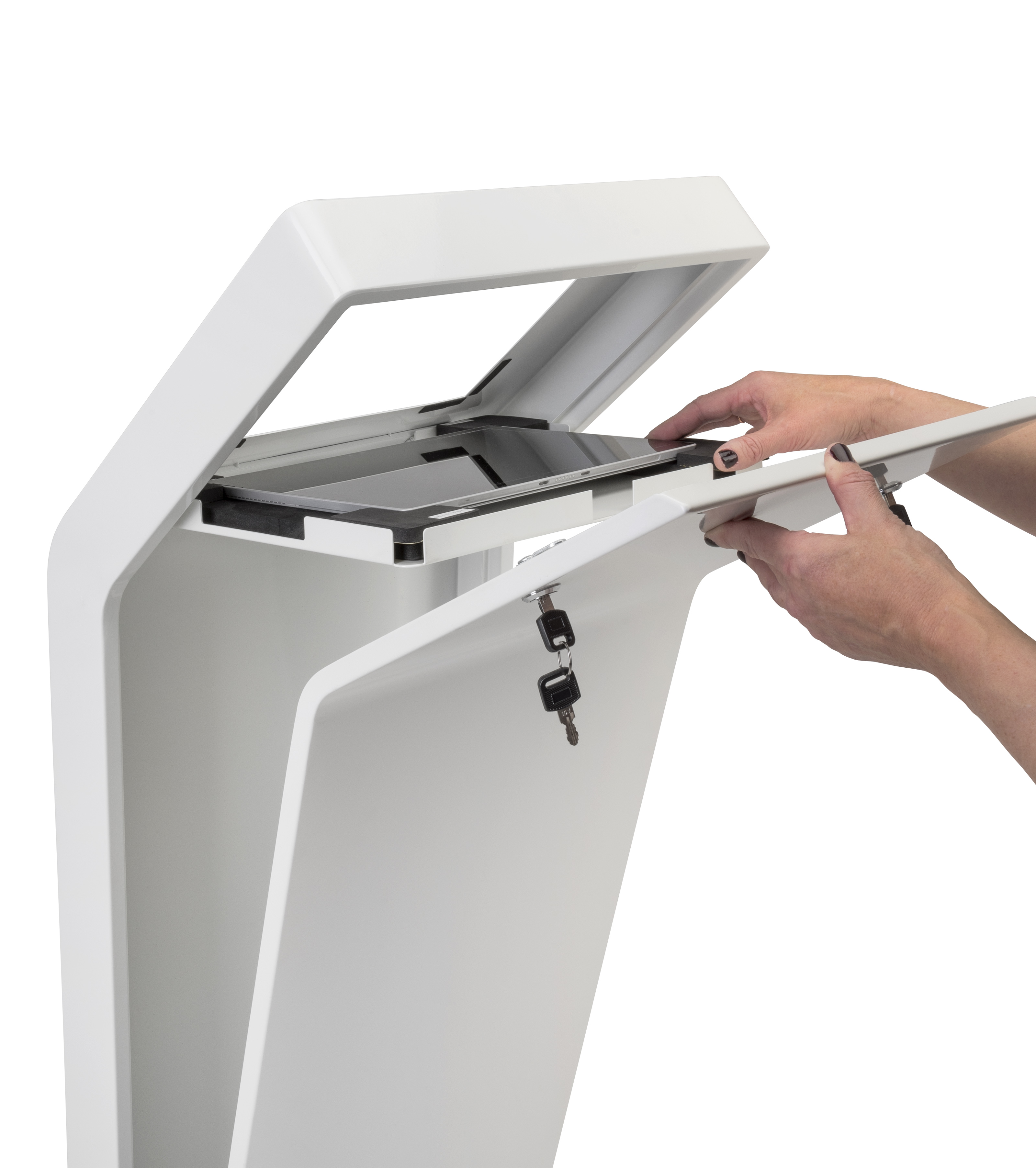 White iPad Floor Stand Kiosk | Stable Standalone Tablet Lock Box ...