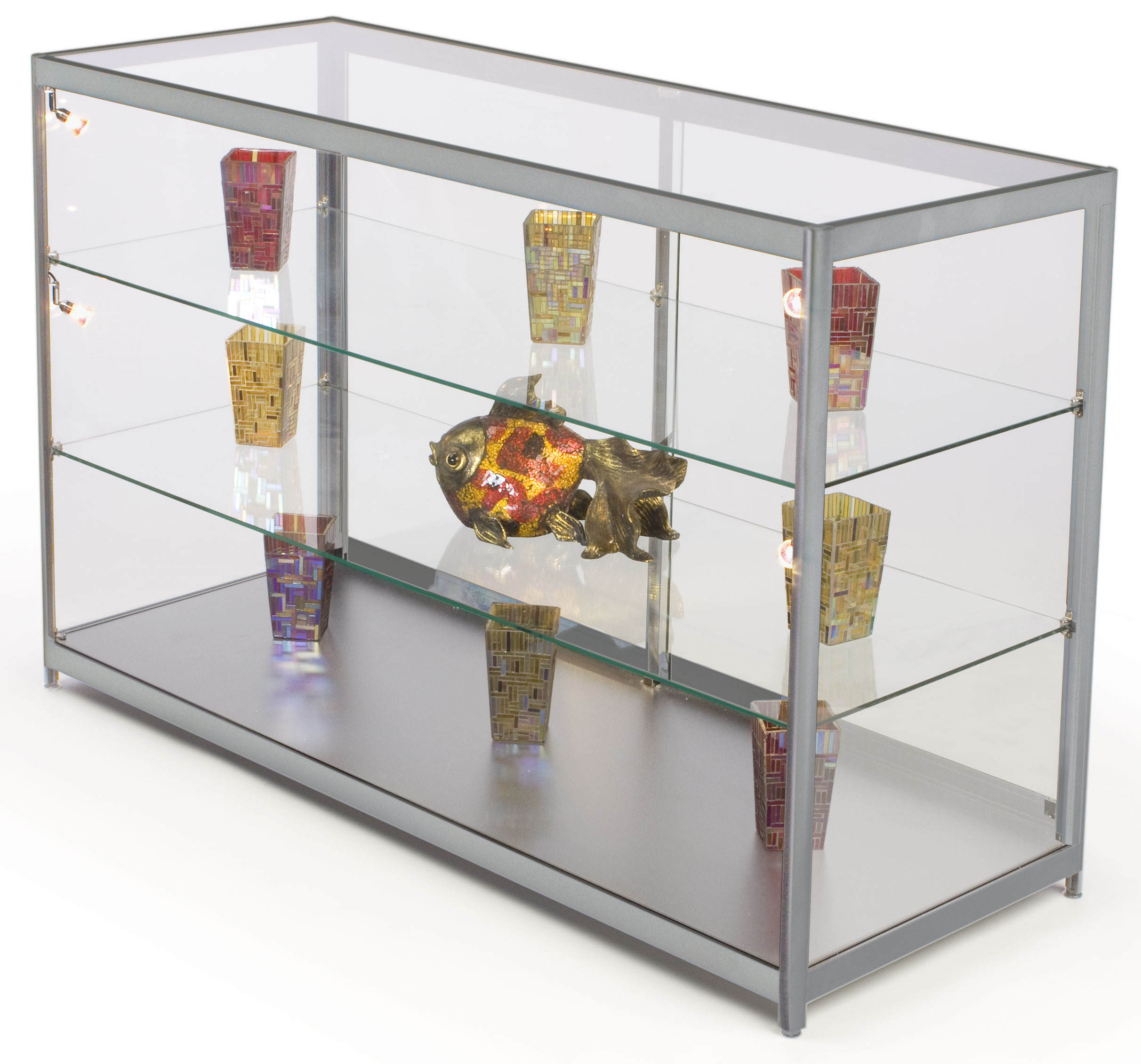Tempered Glass Display Counter | Silver Finish & Interior Lighting ...