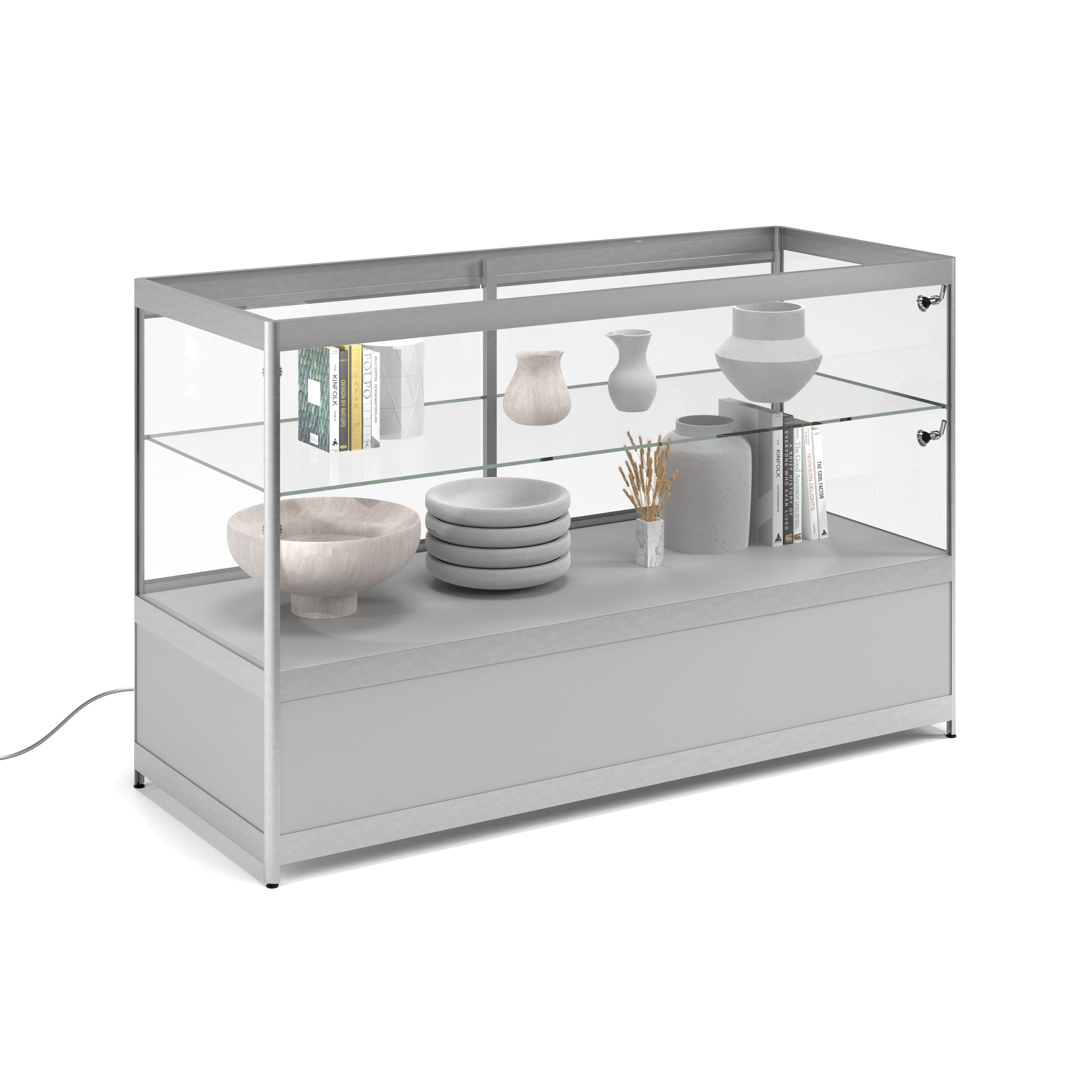 Glass Store Counter with LED Lights | Built-In Storage Cabinet ...