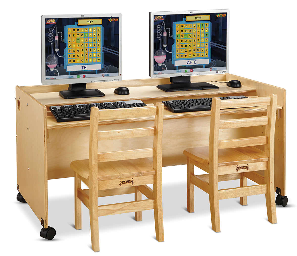 Dual Kids Computer Desk | Locking Casters | Displays2Go