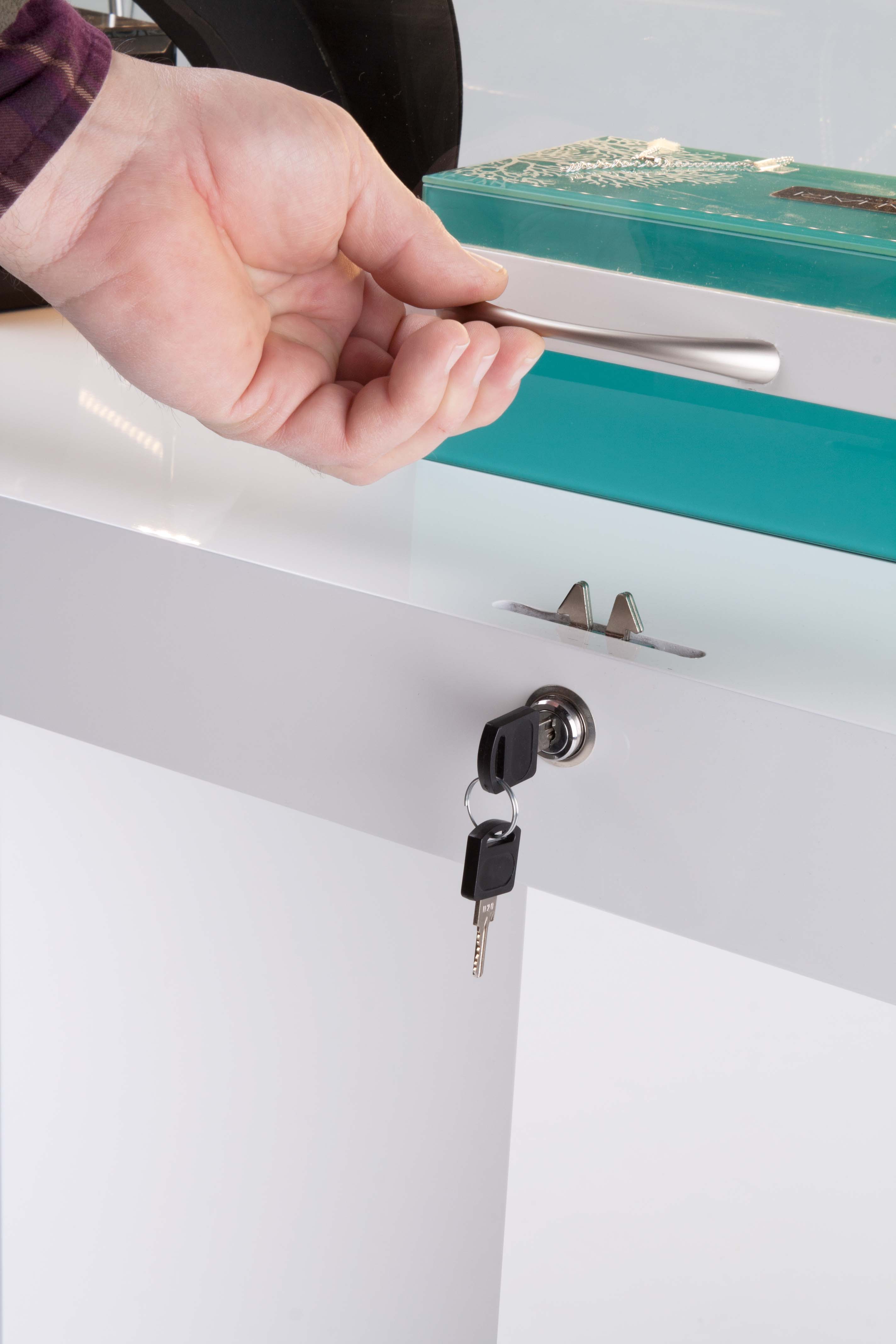 White Gloss Jewelry Case | Lift Top With Hydraulic Opening | Displays2Go