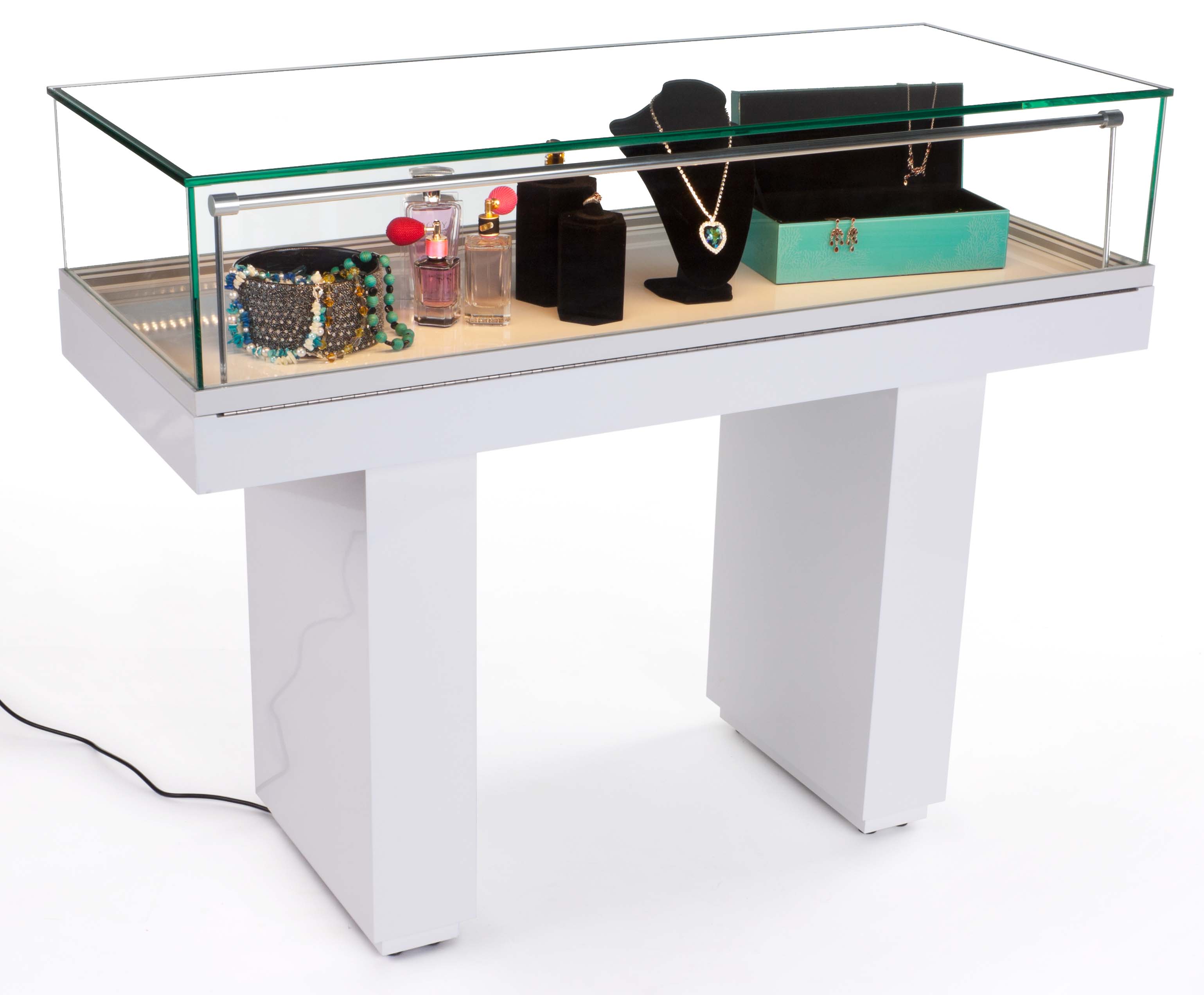 White Gloss Jewelry Case | Lift Top With Hydraulic Opening | Displays2Go