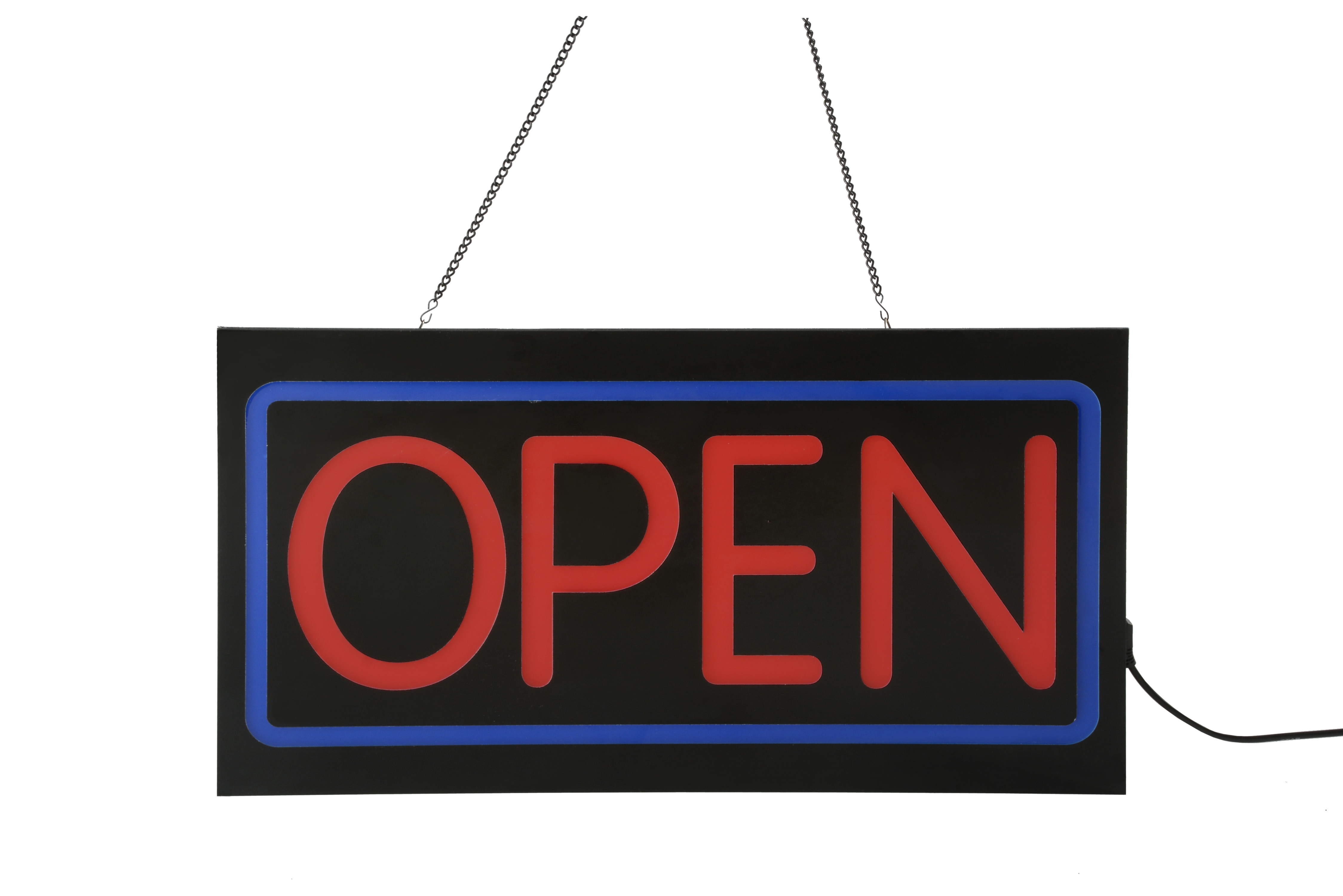 "Open" Signs with Hanging Chain | Rectangular - Red & Blue | Displays2Go