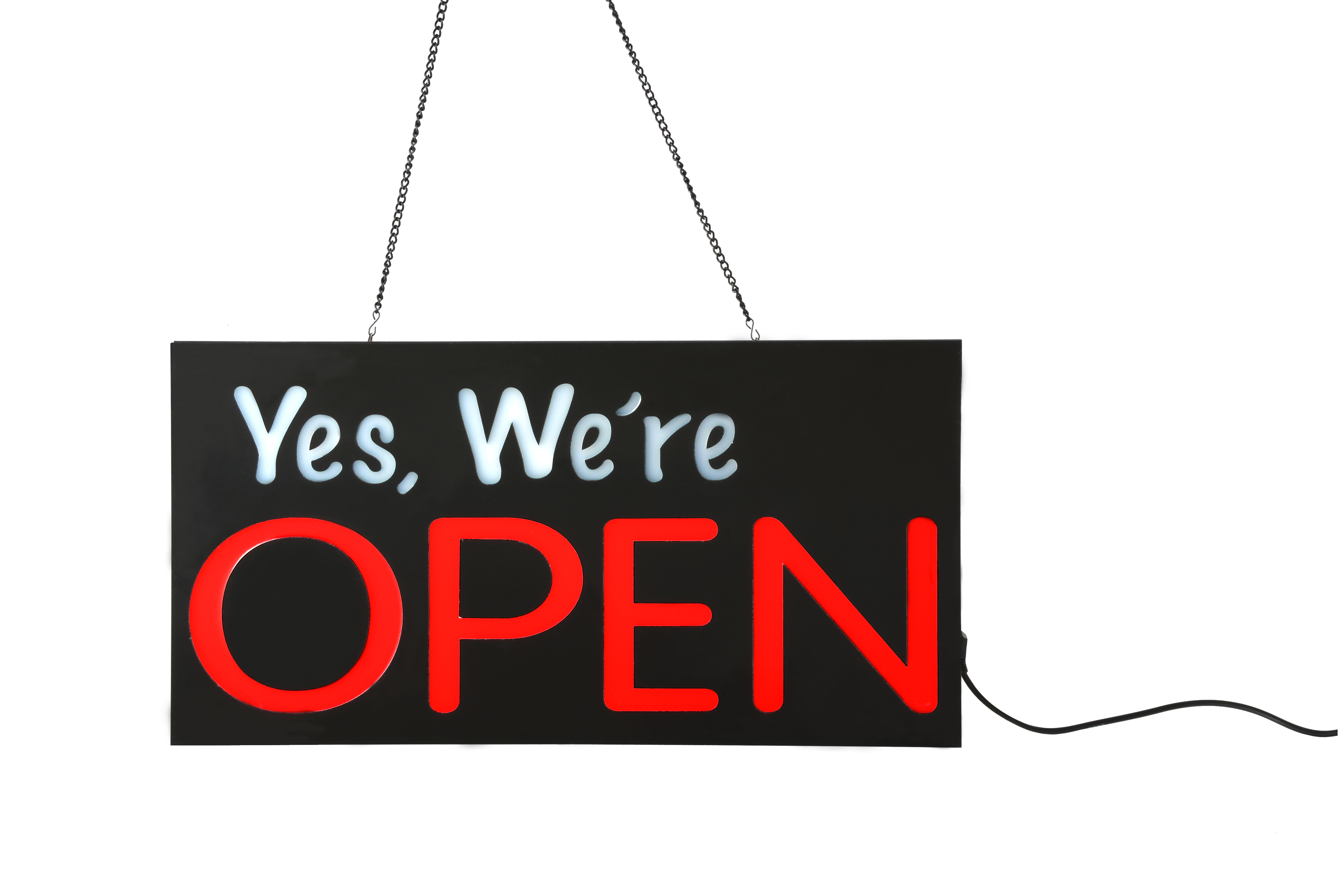 We're Open Sign | 17 x 9 inch Window Hanging Display | Displays2Go