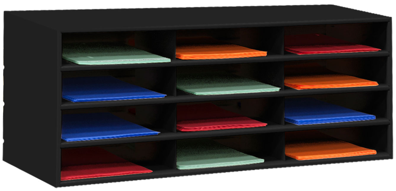 Metal Paper Organizer | Black Literature Sorter Rack for Desk | Displays2Go