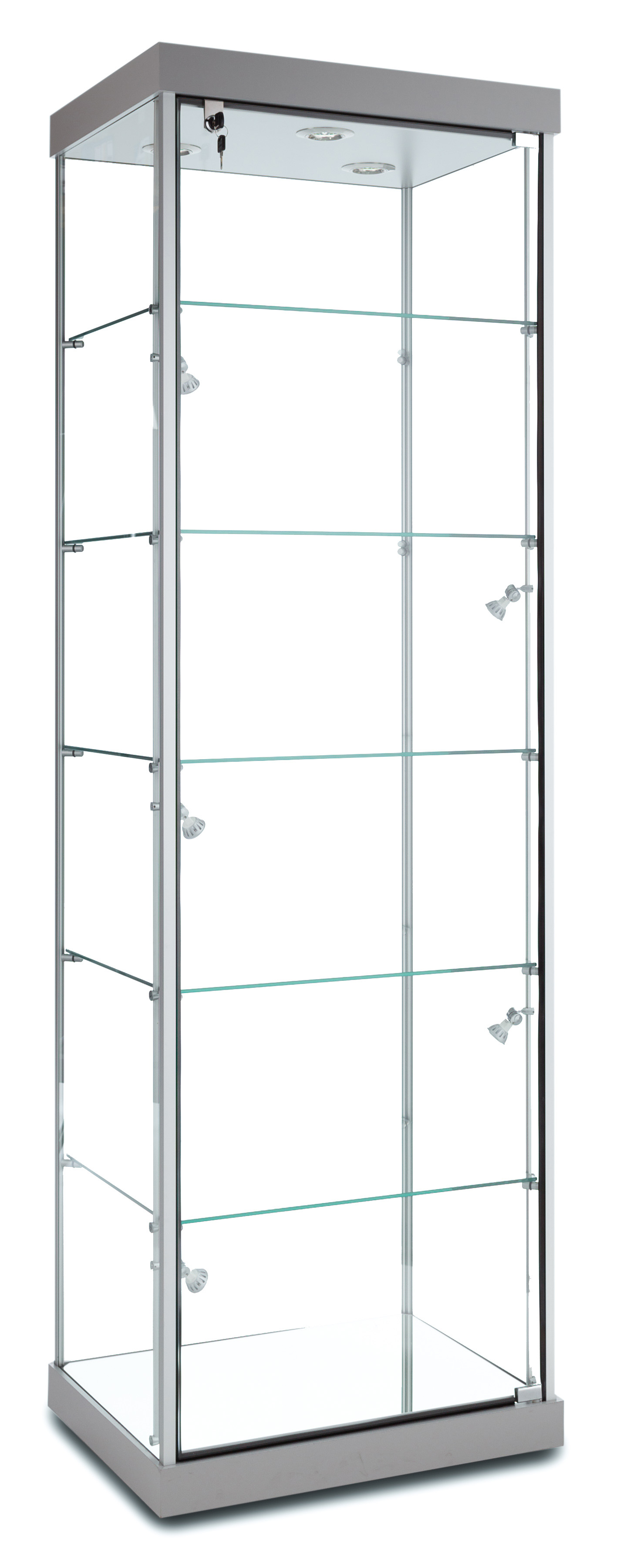 Silver Tower Showcase | With Track Lighting | Displays2Go