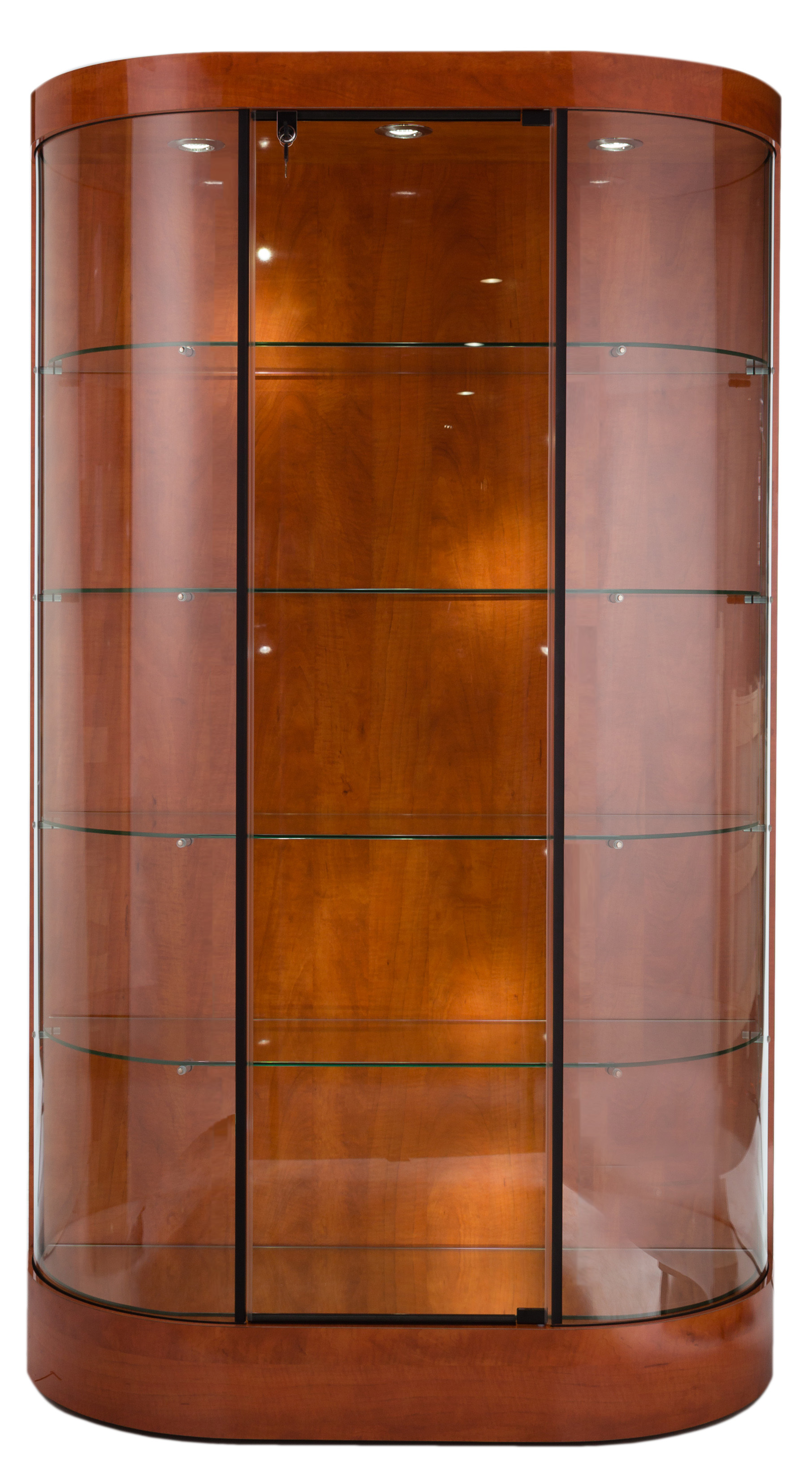 Curved Front Showcases | Cherry Laminated With Overhead Lighting ...