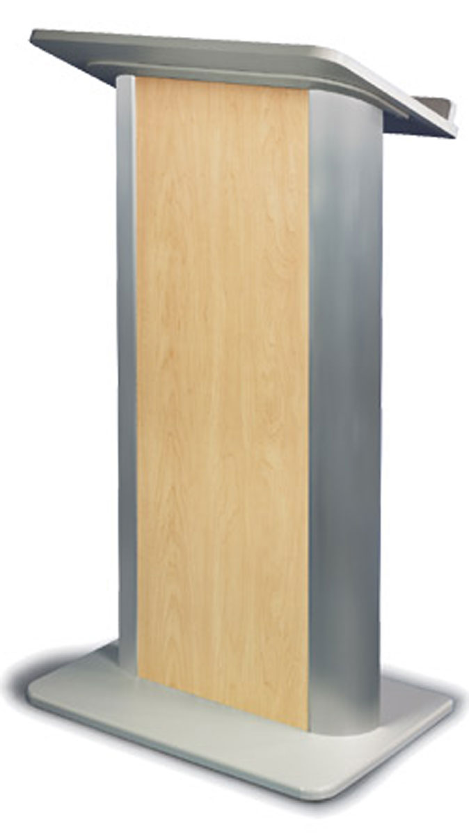Speaker's Podium with Maple Panel Insert & Silver Finish | Displays2Go