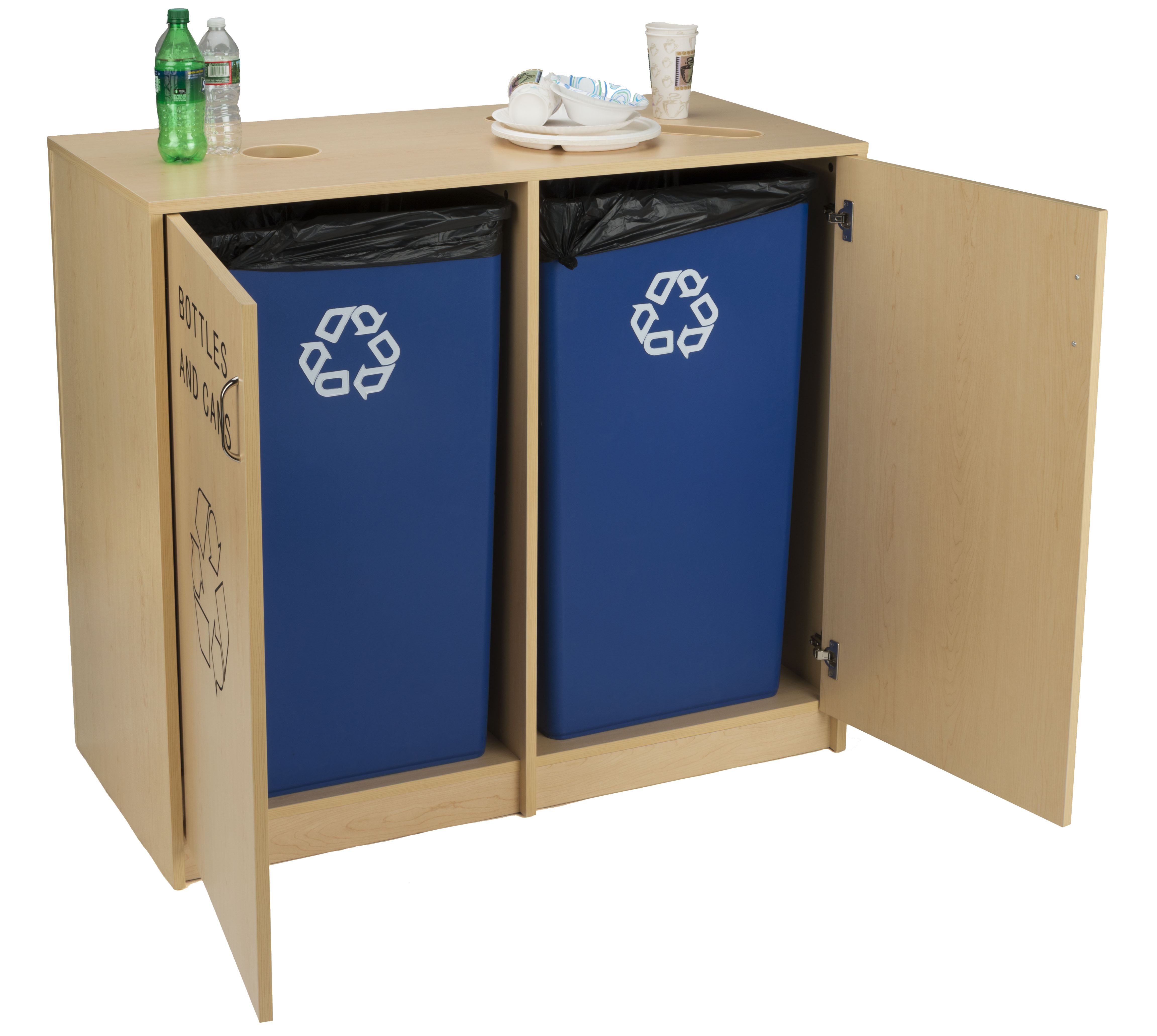 Indoor Recycling Cabinet | Swing Open Doors | Displays2Go
