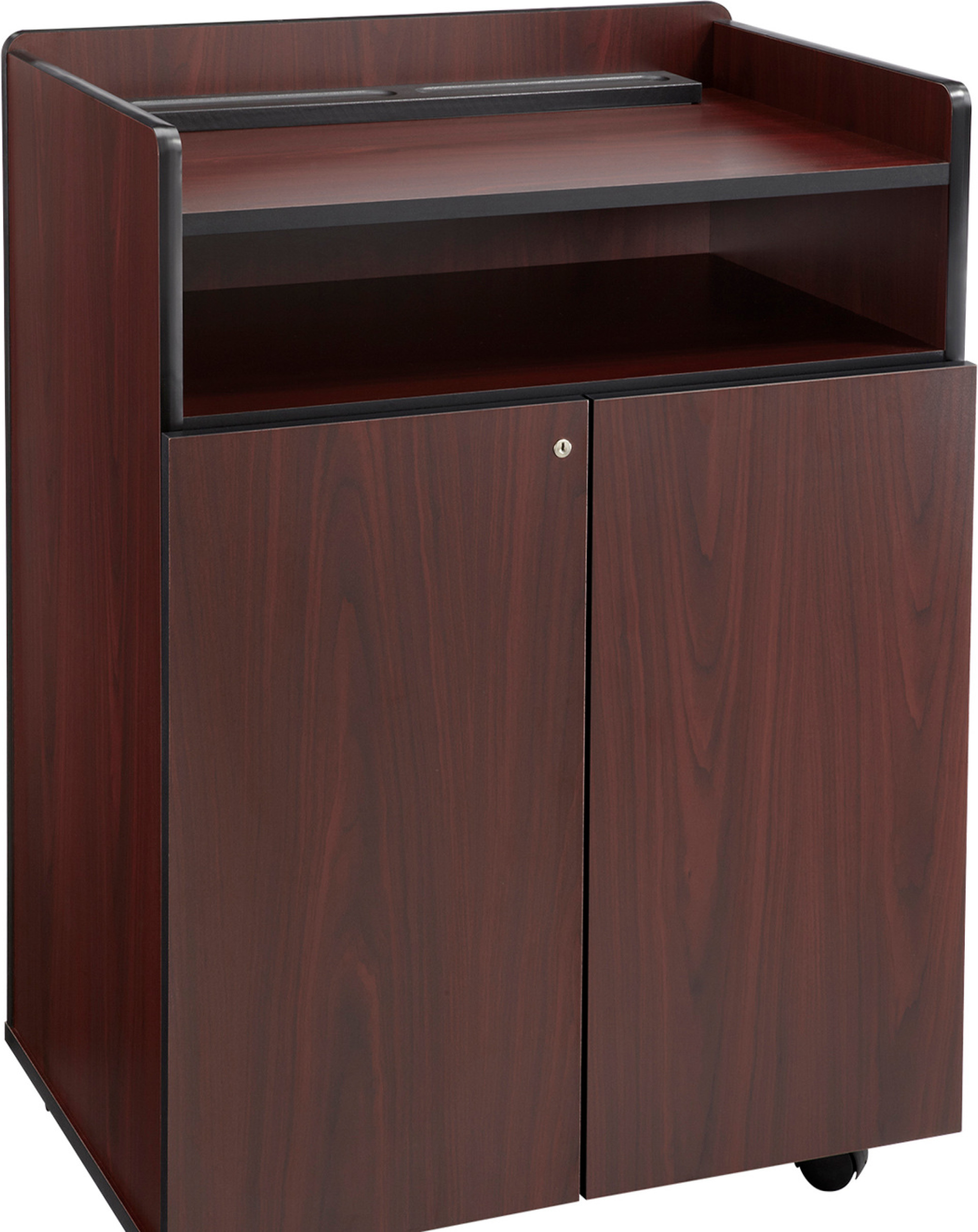 Mahogany Mobile Presentation Stand | Security Cabinet Base | Displays2Go
