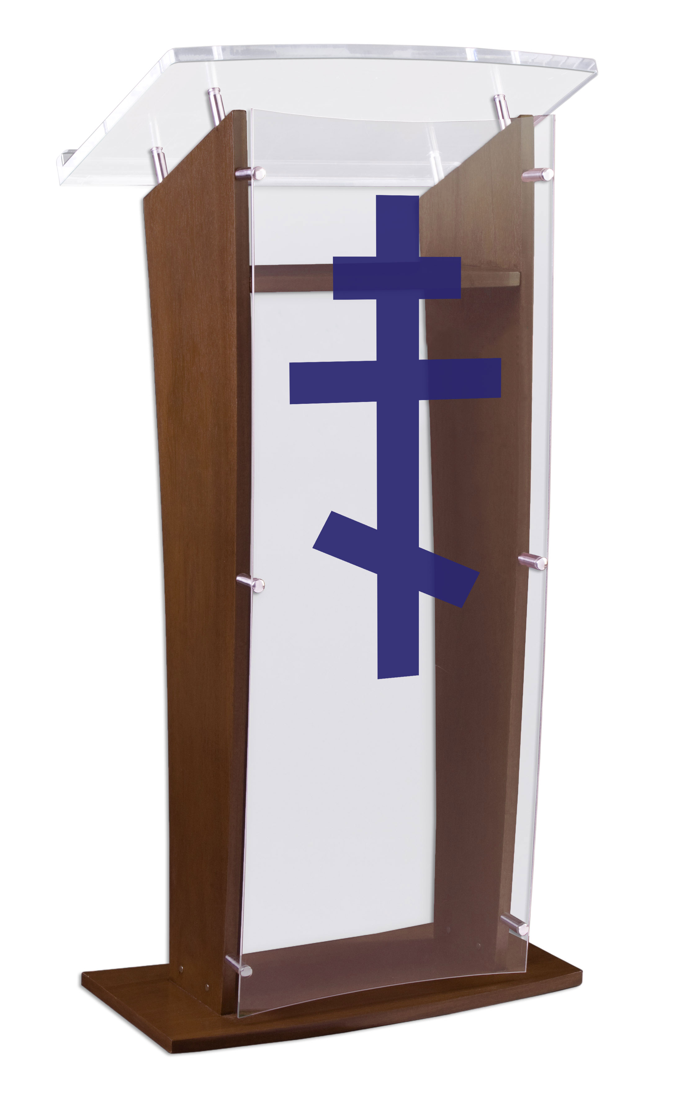 Wood Pulpit with Orthodox Cross | Acrylic Reading Surface | Displays2Go