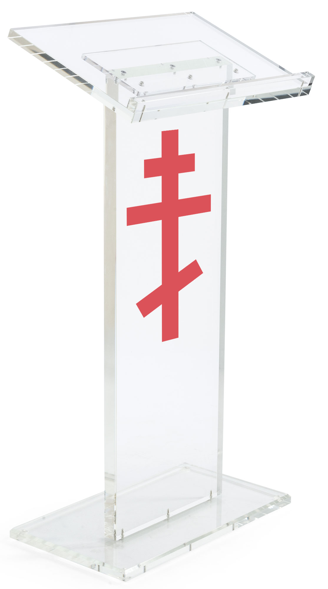 Clear Pulpit with Orthodox Cross | 14” x 24” Stock Logo | Displays2Go
