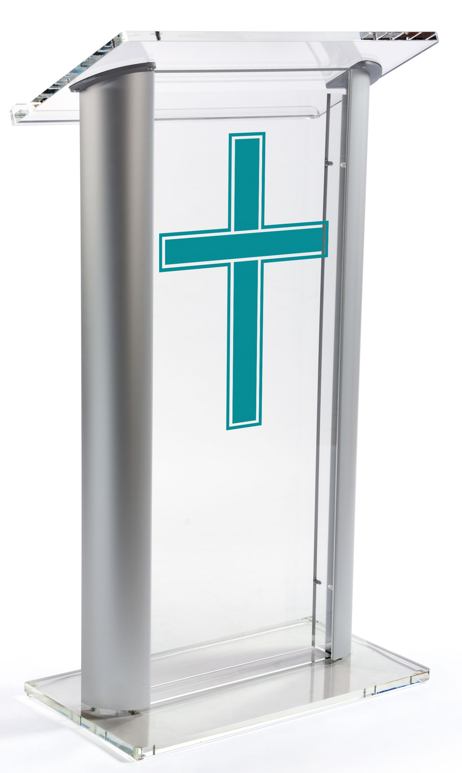 Acrylic Pulpit with Traditional Cross | One Color Vinyl Logo | Displays2Go