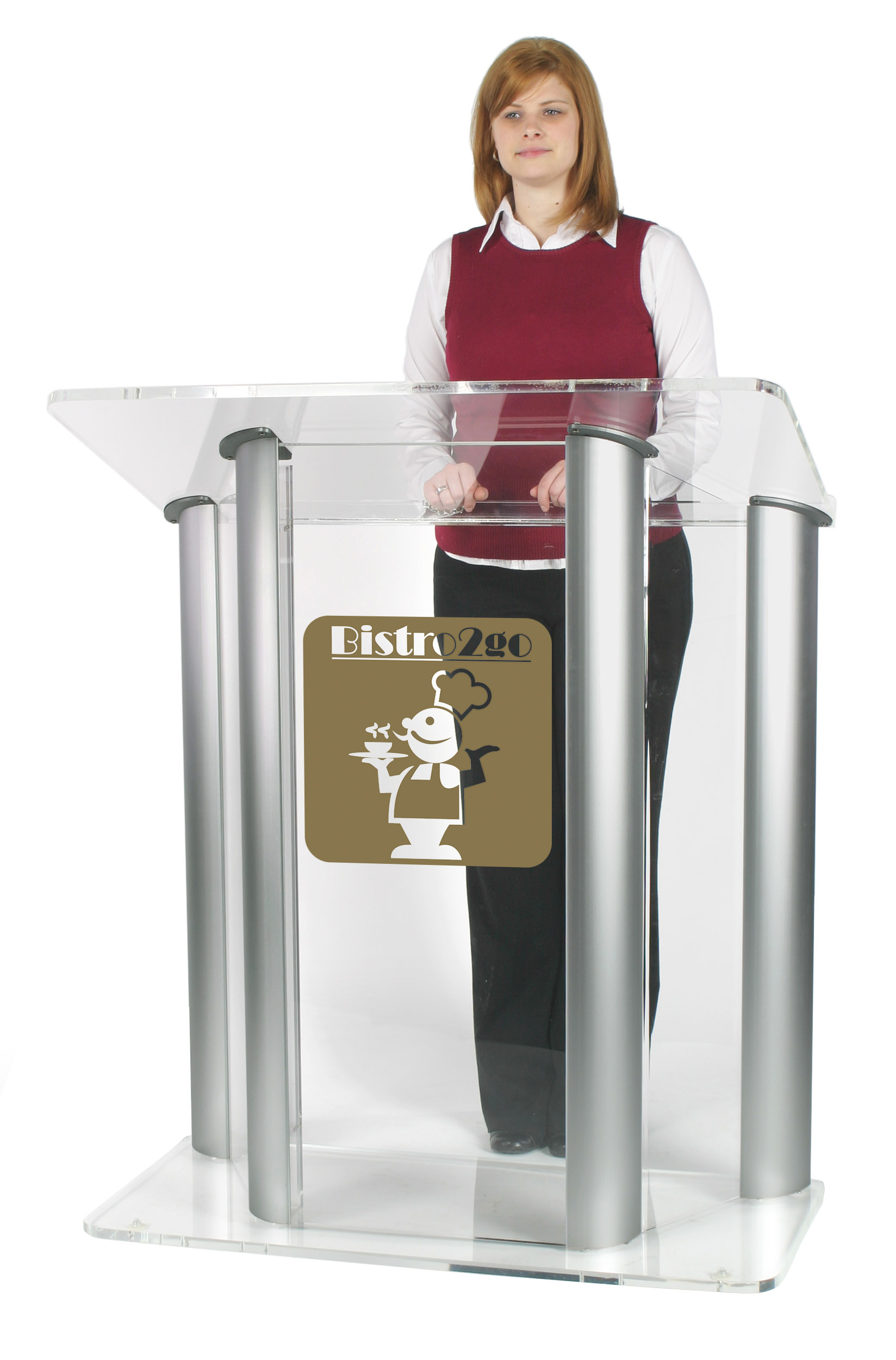 Wide Lecture Stand with Custom Panel | Broad Reading Surface | Displays2Go