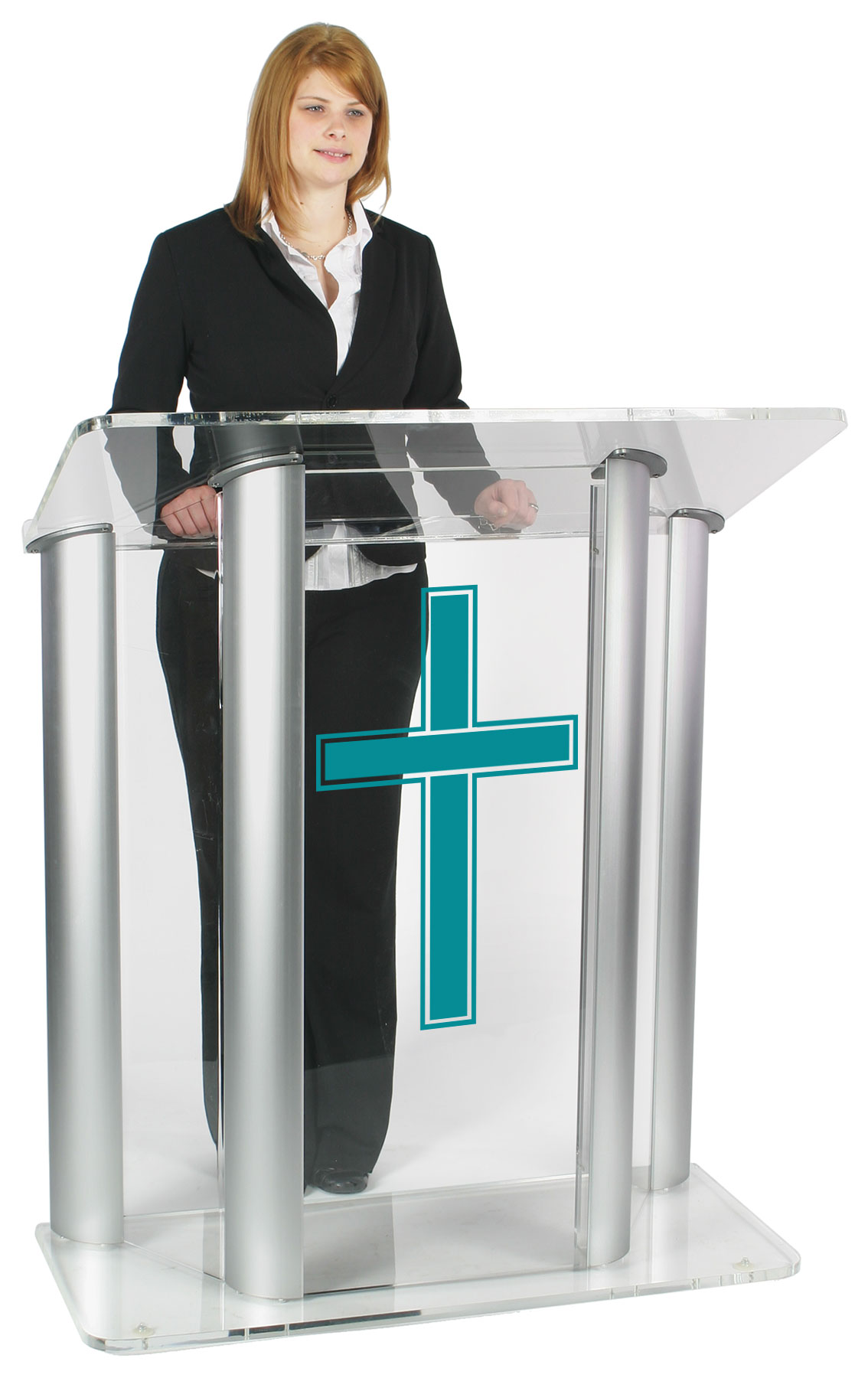 Wide Pulpit with Traditional Cross | 1 Color Vinyl Artwork | Displays2Go