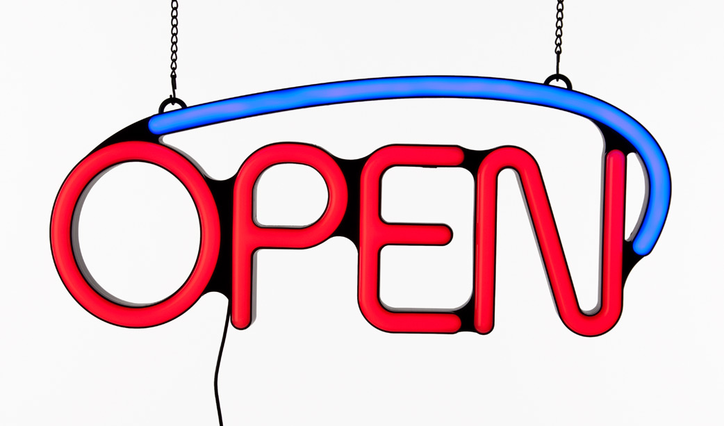 Glass Tube Open Sign | Blue & Red Flashing Signage | Displays2go