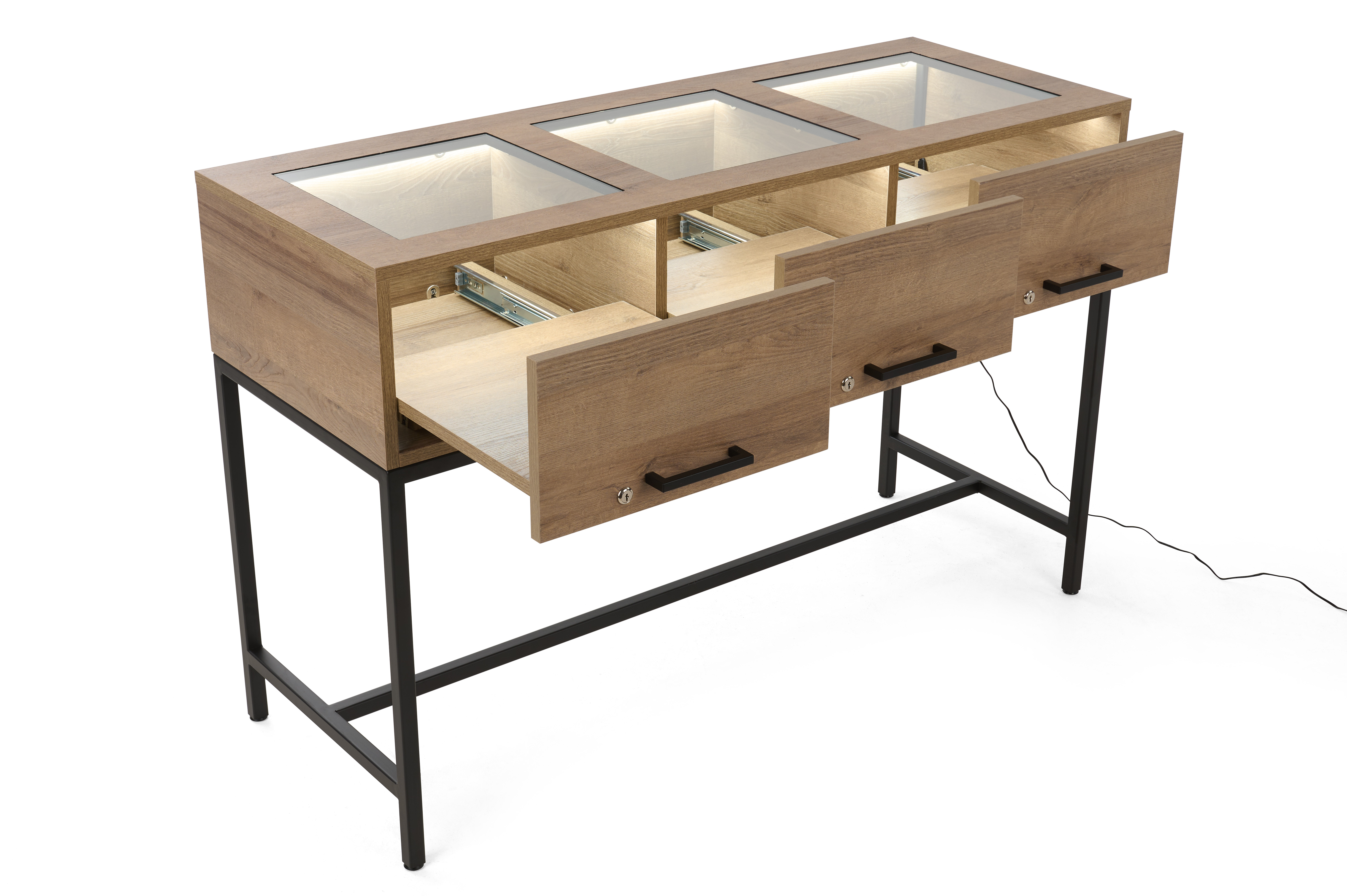 Glass Top Retail Console Table | Black Steel Base | Displays2Go