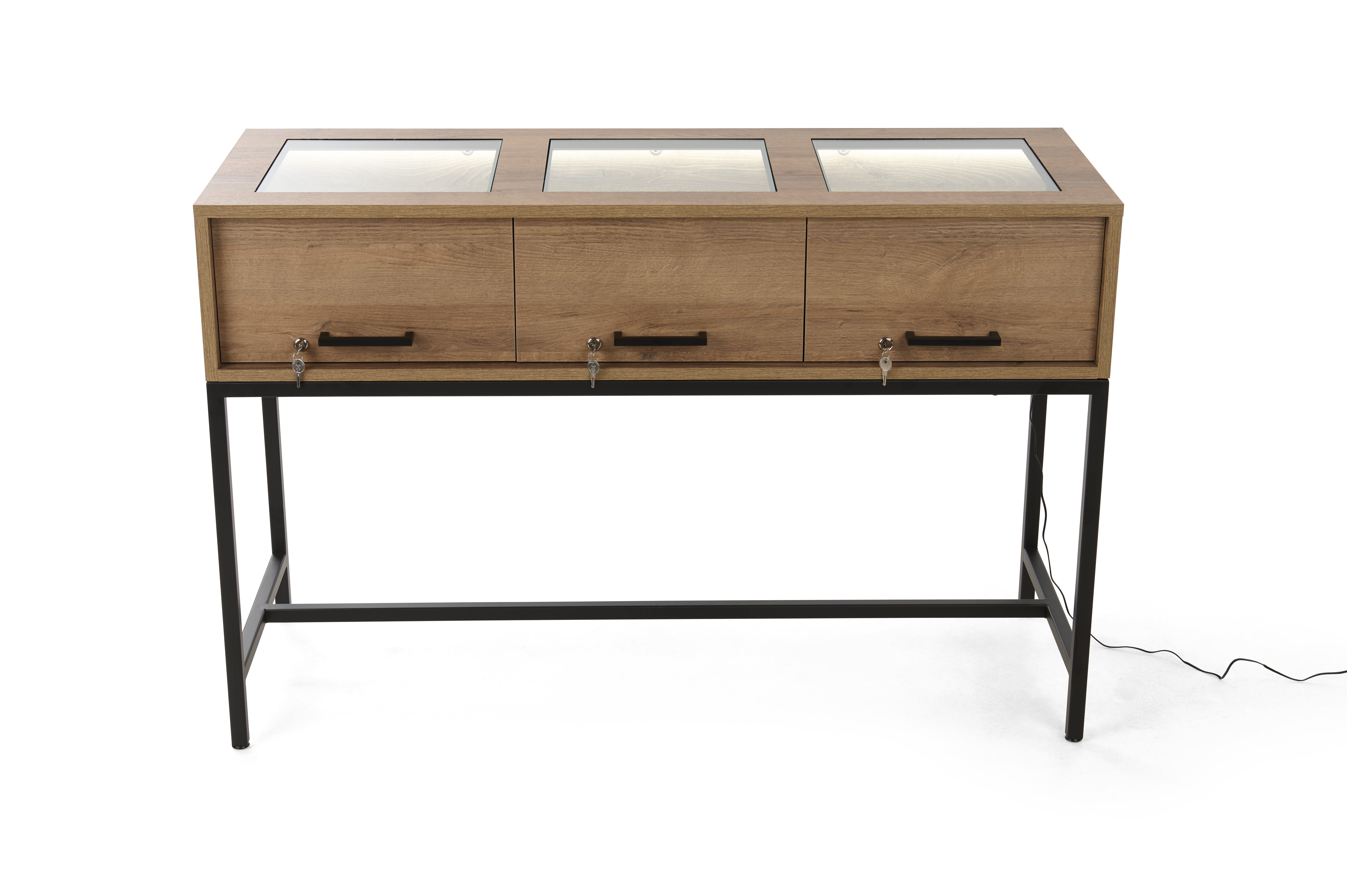 Glass Top Retail Console Table | Black Steel Base | Displays2Go