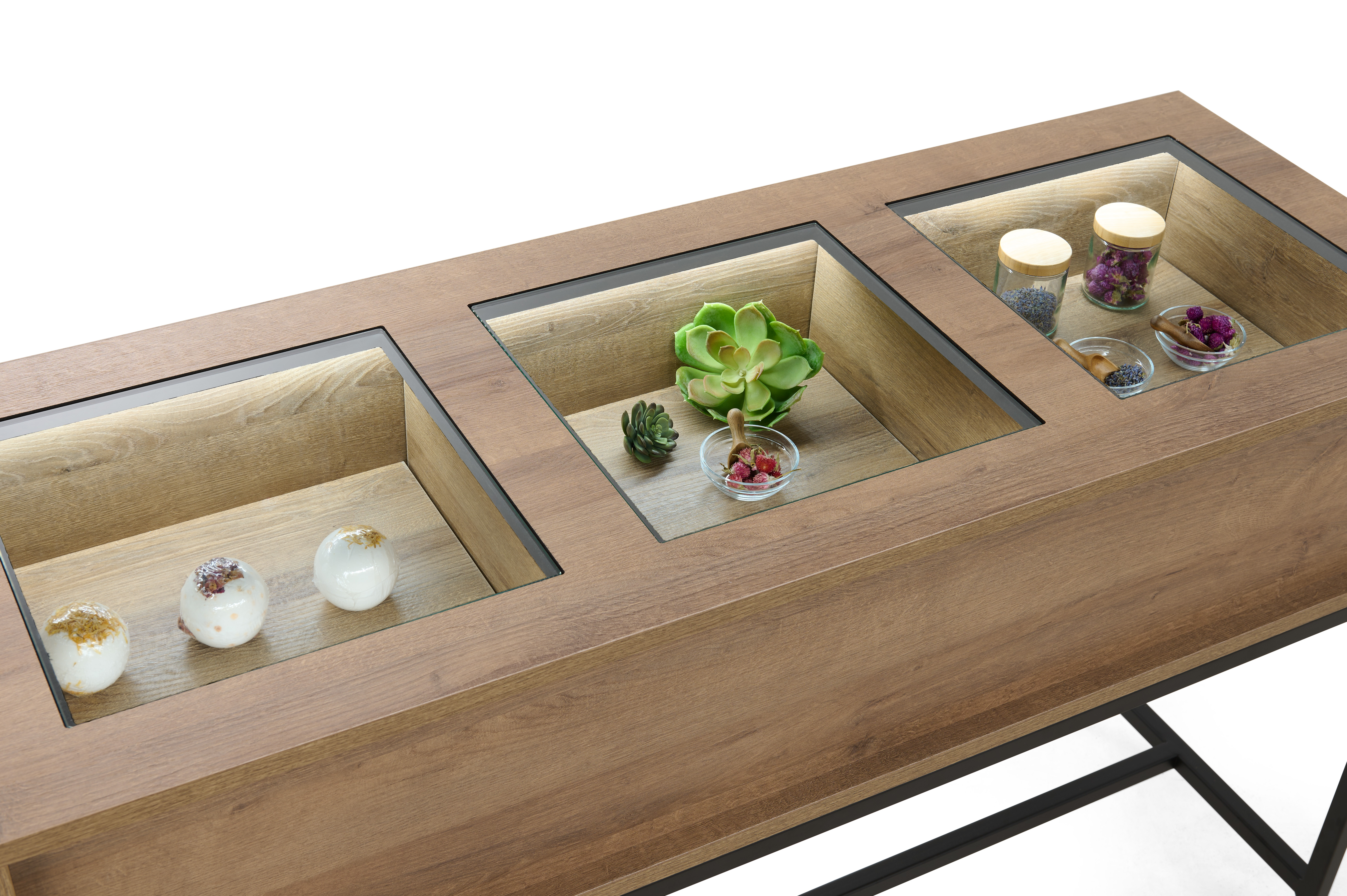 Glass Top Retail Console Table | Black Steel Base | Displays2Go