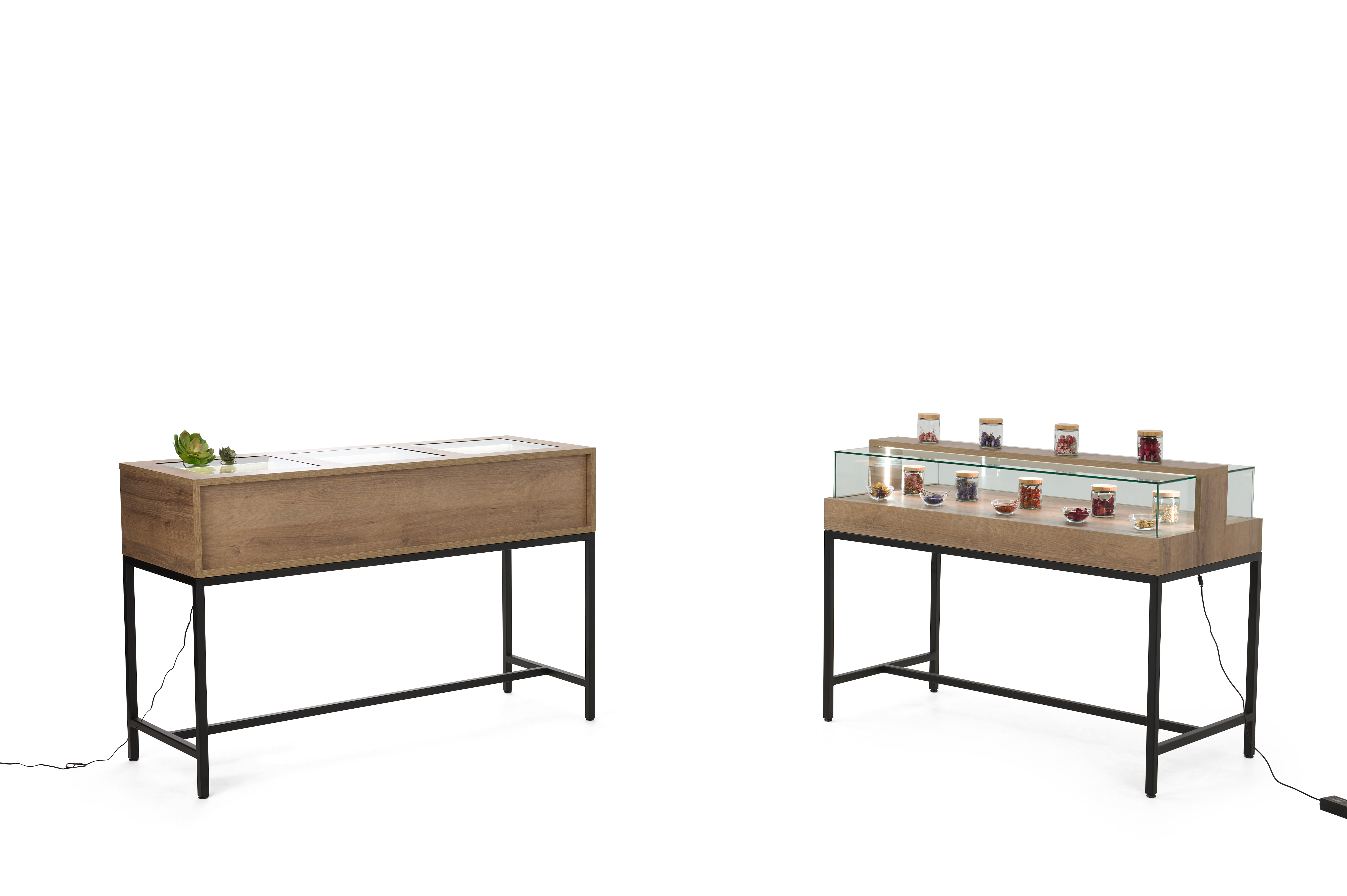 Glass Top Retail Console Table | Black Steel Base | Displays2Go