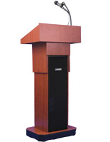Adjustable Height Podium with Wheels | Medium Oak Finish