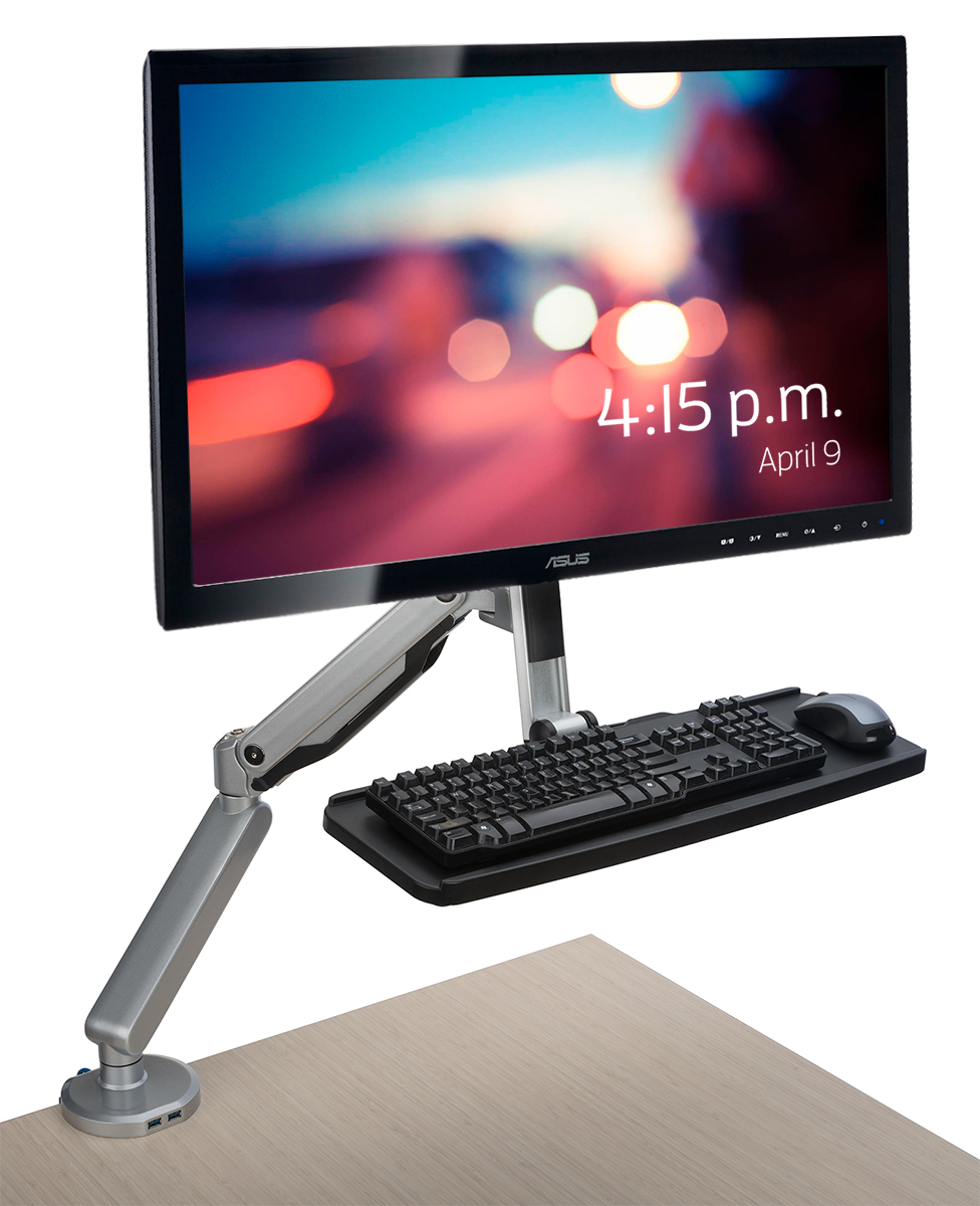 Desk Mount Monitor Arm with Keyboard Tray | Ports for USB & Audio ...