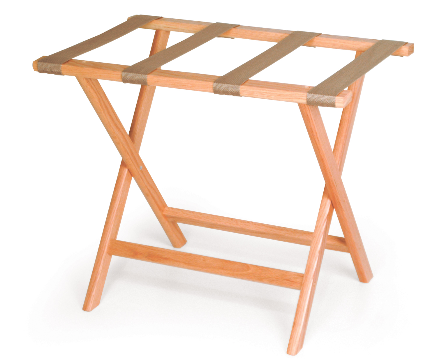 Hotel Luggage Rack | Light Oak w/ Tan Straps | Displays2Go