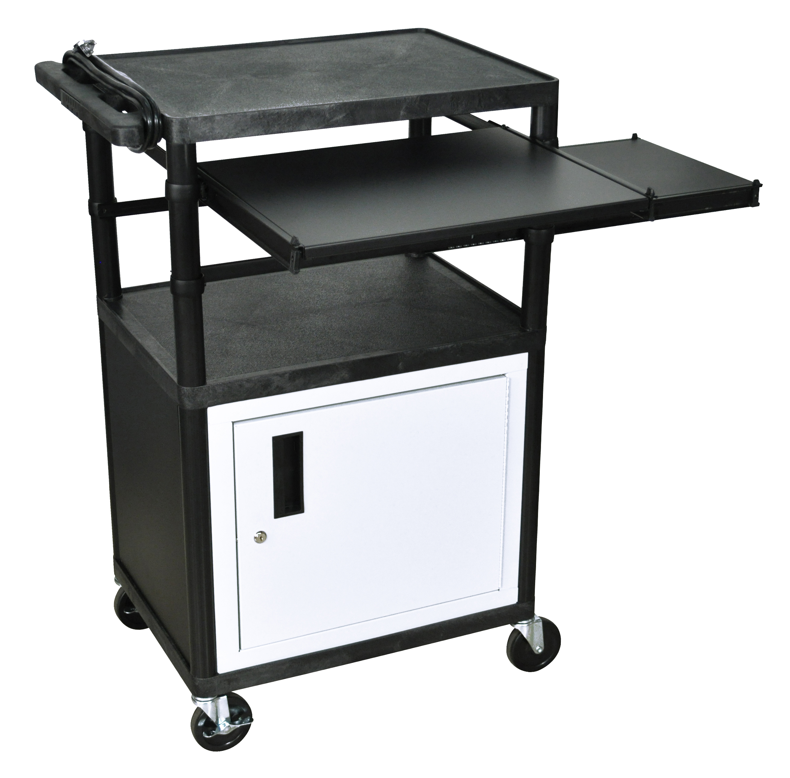 Black Audio Visual Workstation for Schools Features Wheels | Displays2Go
