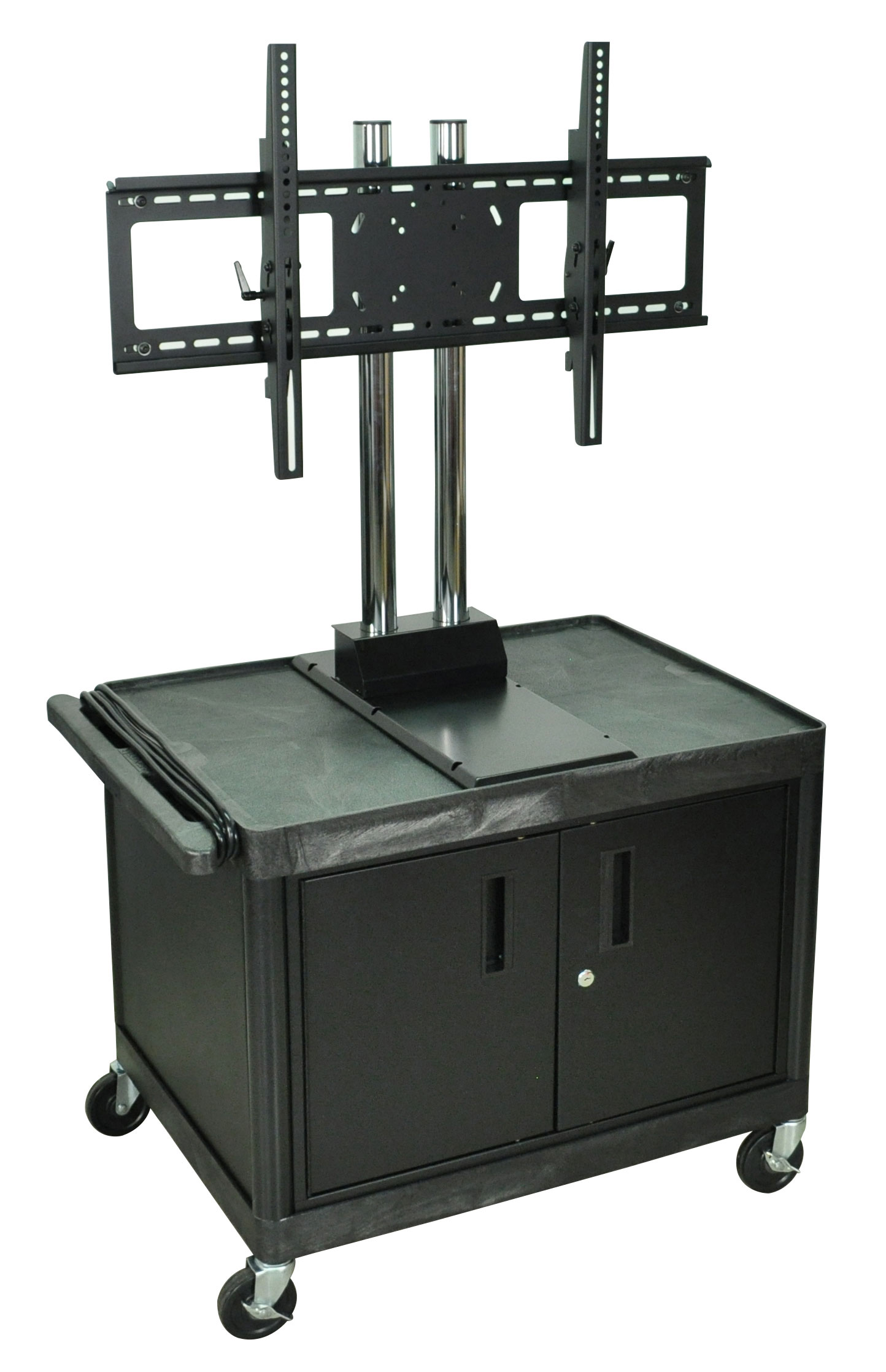 Black AV Carts | Media Trolleys w/ Locking Storage Cabinet | Displays2Go