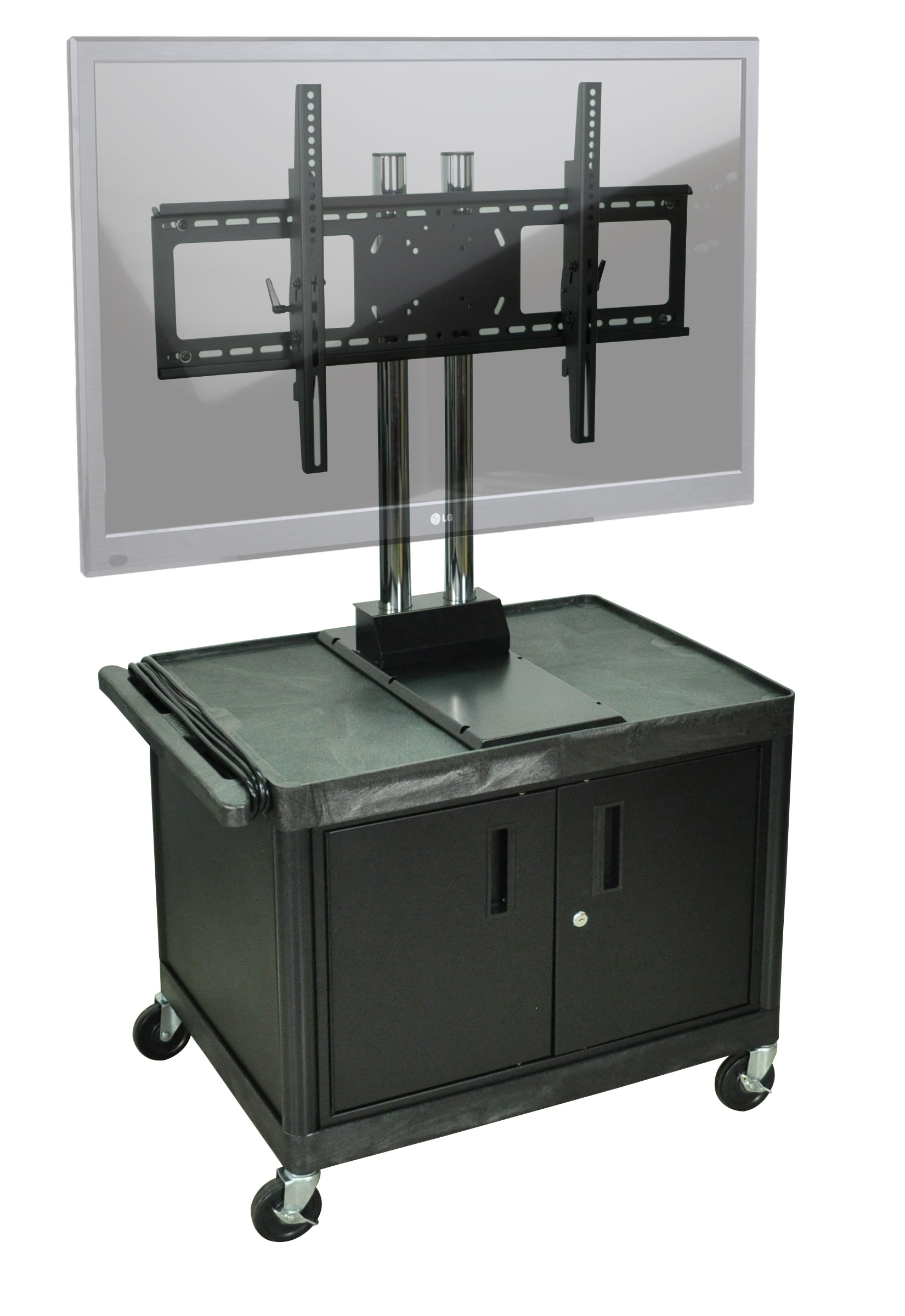 Black AV Carts | Media Trolleys w/ Locking Storage Cabinet | Displays2Go