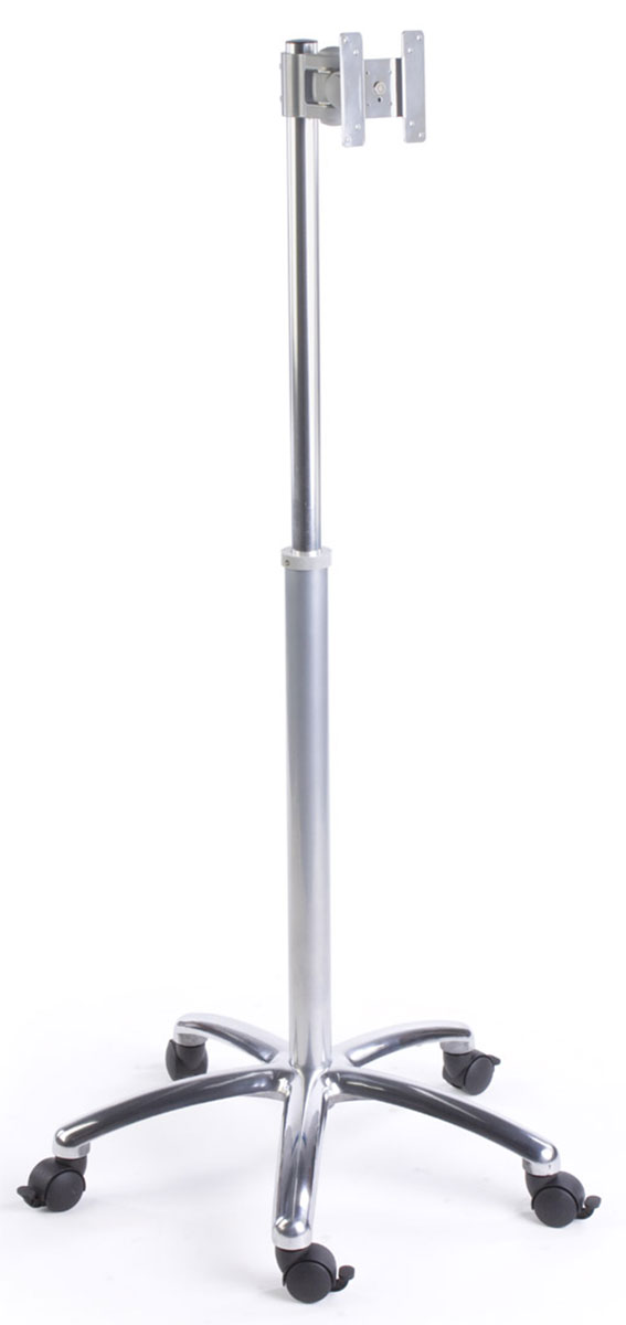 Mobile Monitor Stand - Silver Finish & Locking Casters | Displays2Go