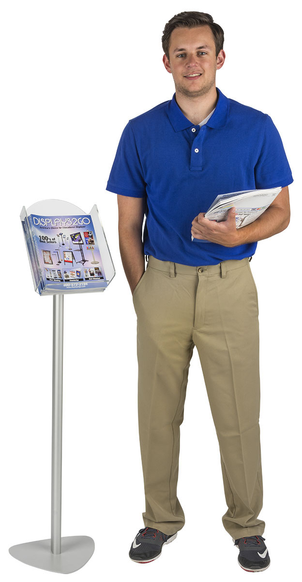 Lobby Magazine Stand | Silver Aluminum Post & Base | Displays2Go