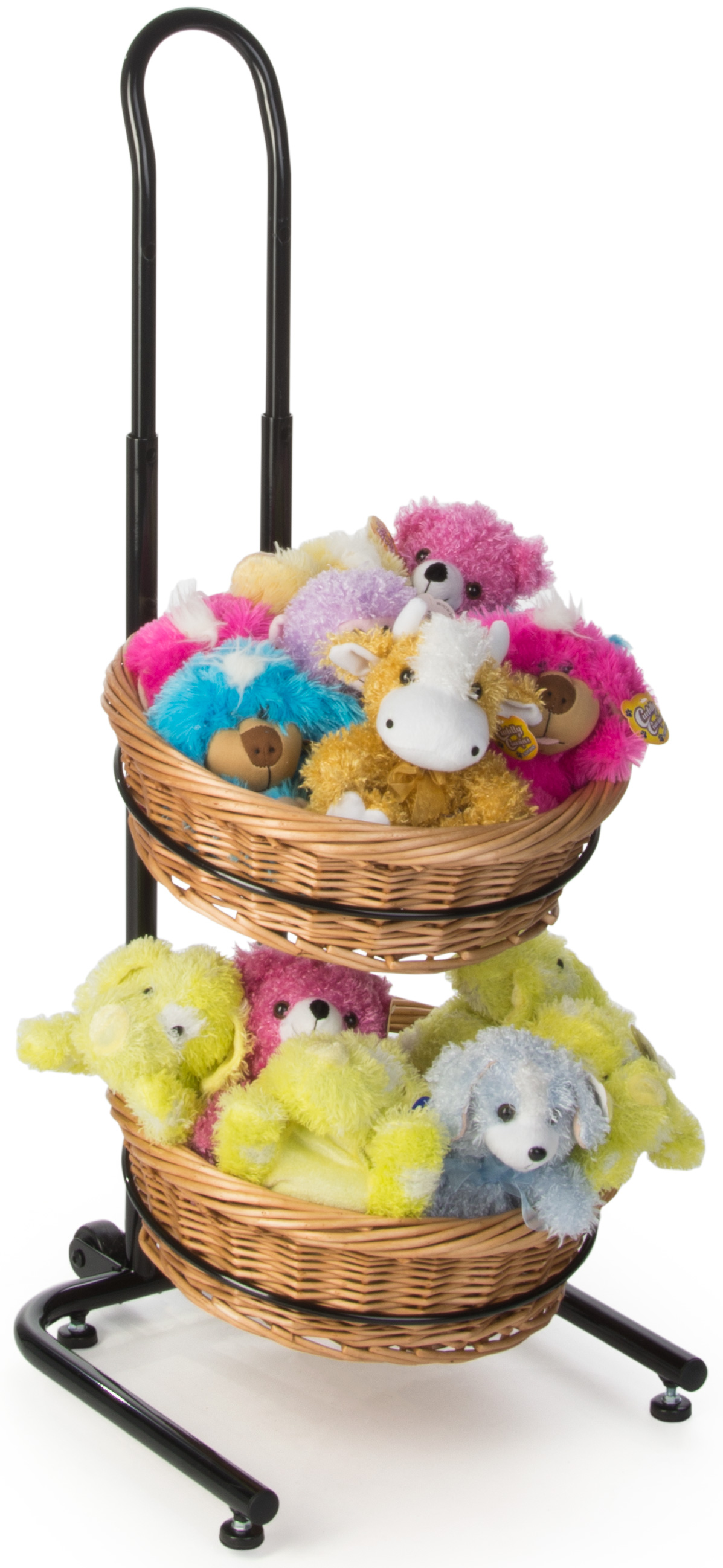 2 Tier Round Wicker Display Stand | Height Adjustable | Displays2Go