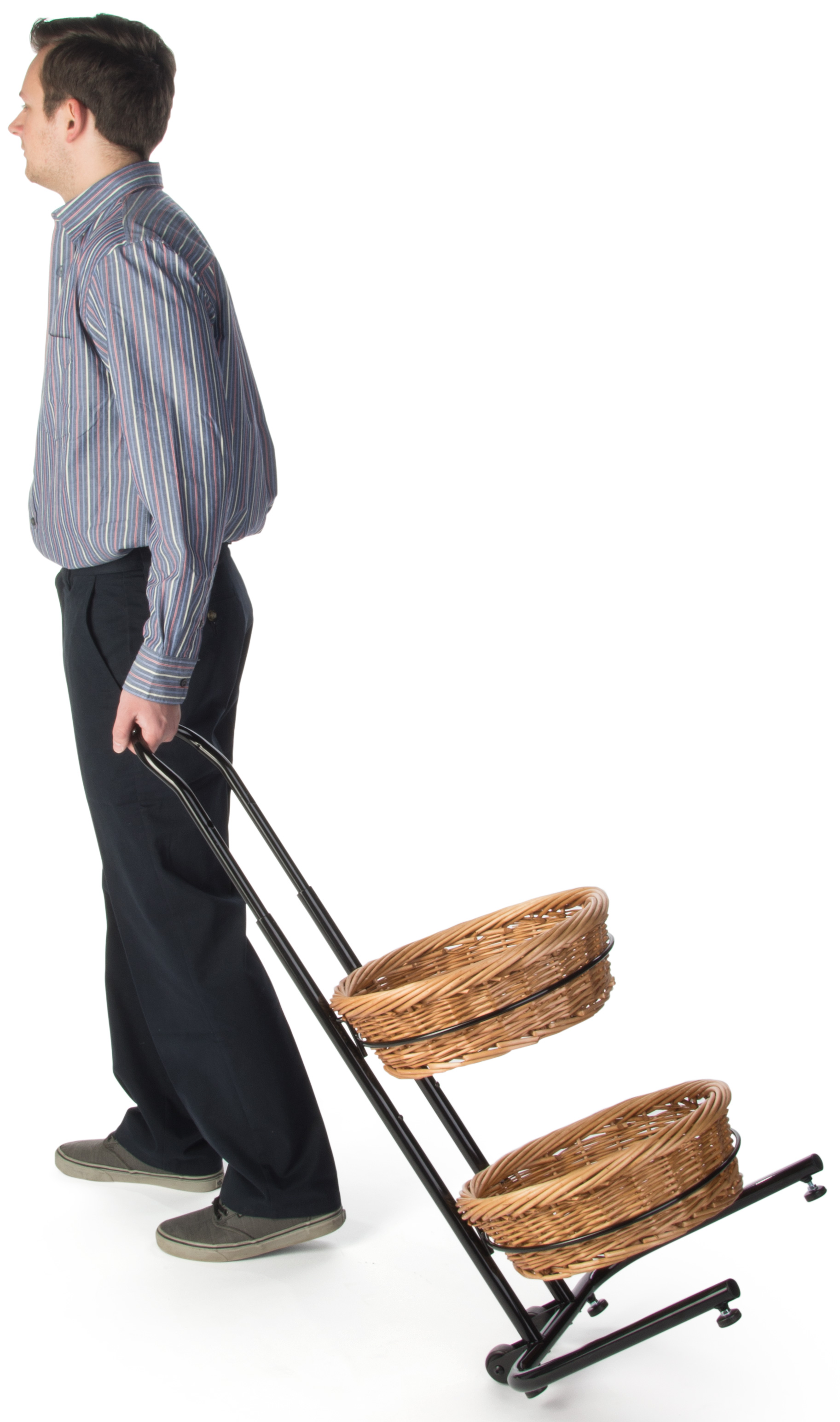 2 Tier Round Wicker Display Stand | Height Adjustable | Displays2Go