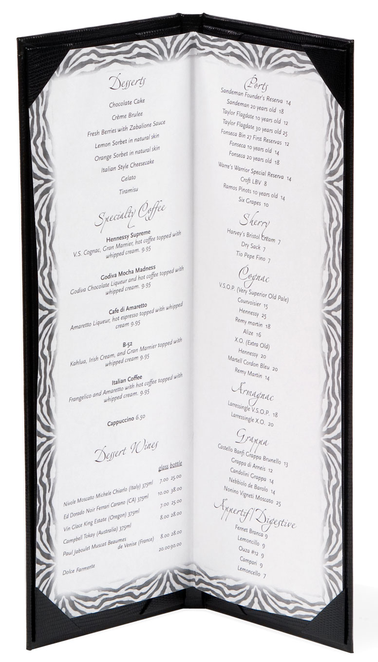 Black Leatherettte Menu Holder | Fold Open Book Style Wine List ...