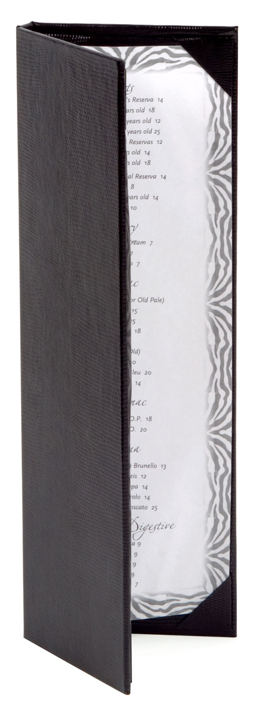 Black Leatherettte Menu Holder | Fold Open Book Style Wine List ...