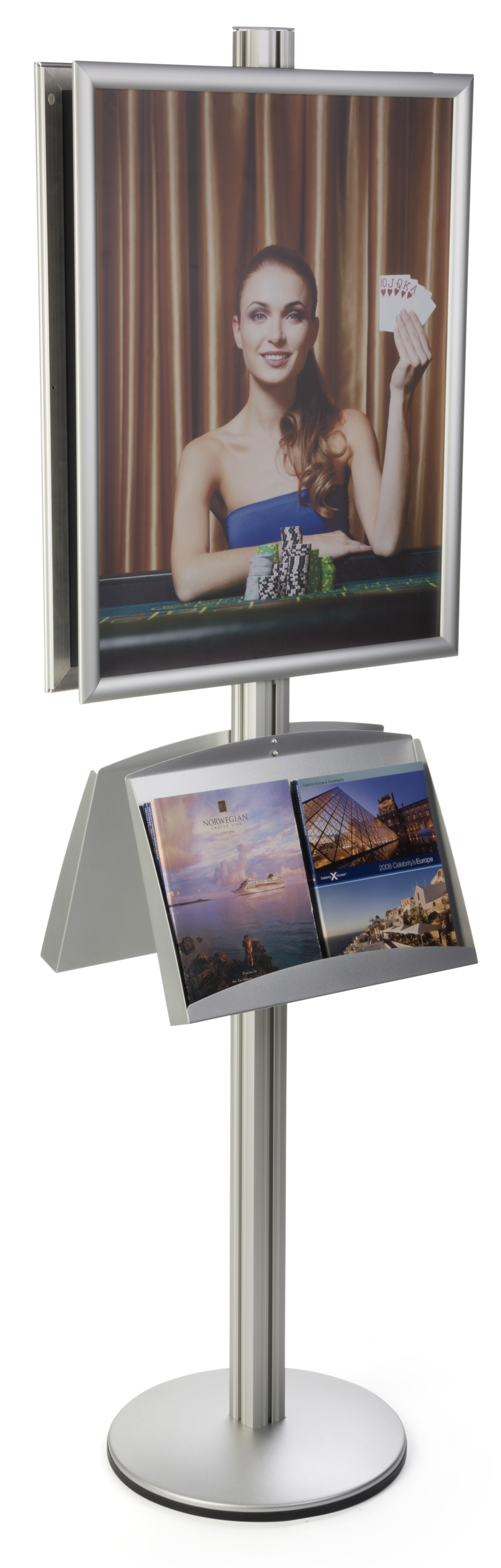 22x28 Snap Poster Stand with 2 Literature Shelves | Silver Finish ...