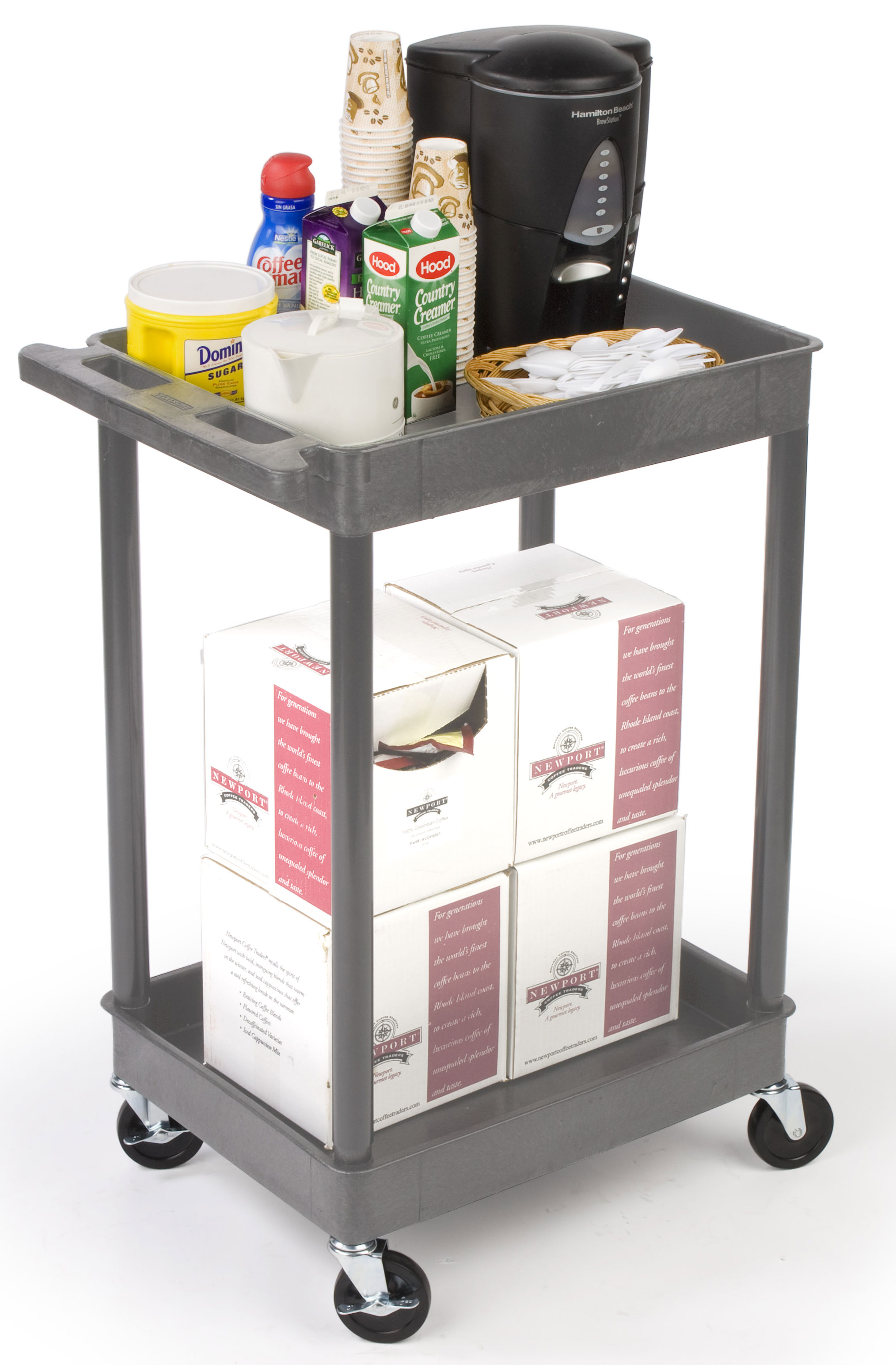 Gray Mobile Cart - 2 Shelves, Heavy Duty Casters | Displays2Go
