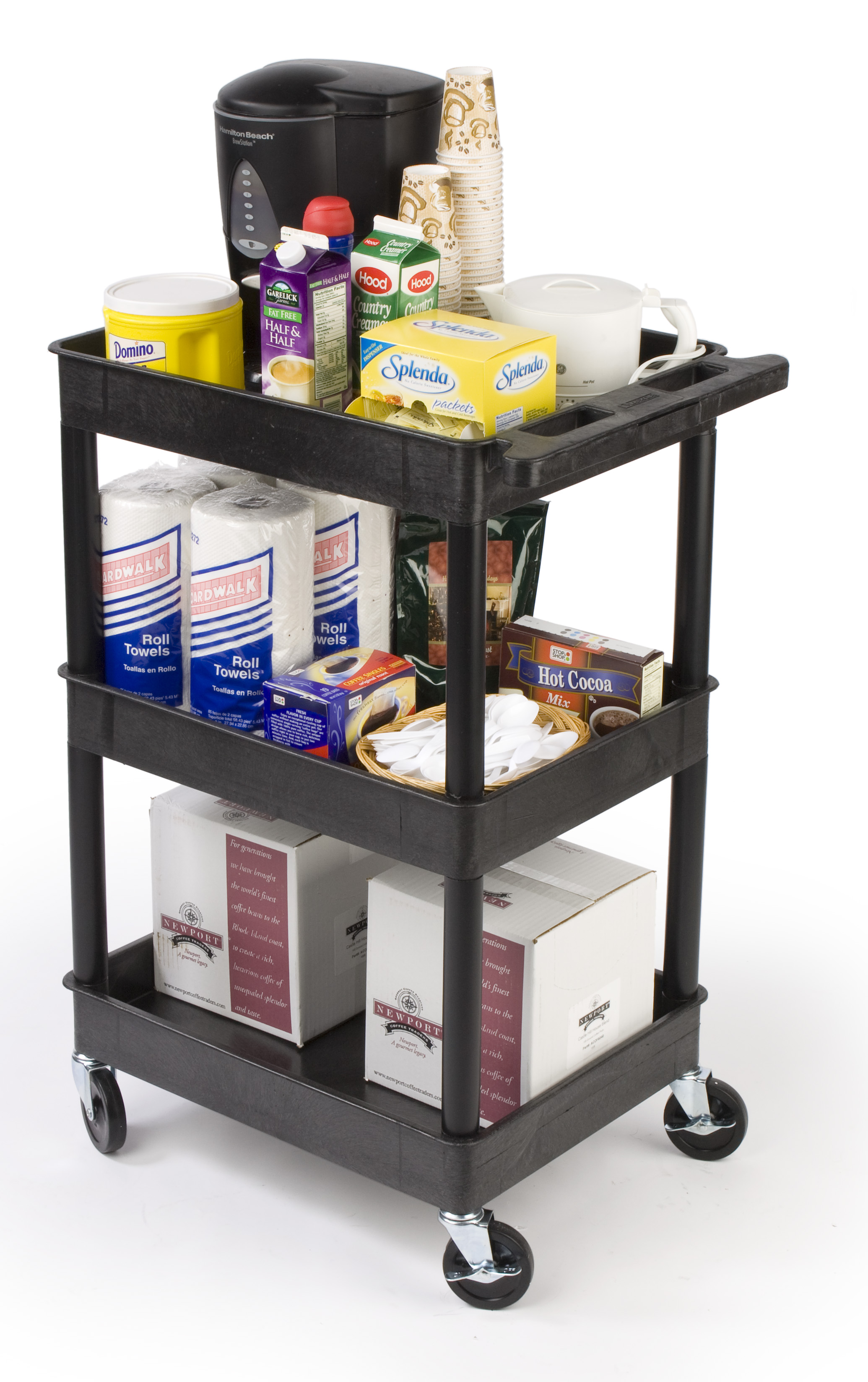 Mobile Carts - (3) Trays & Black Plastic Construction | Displays2Go