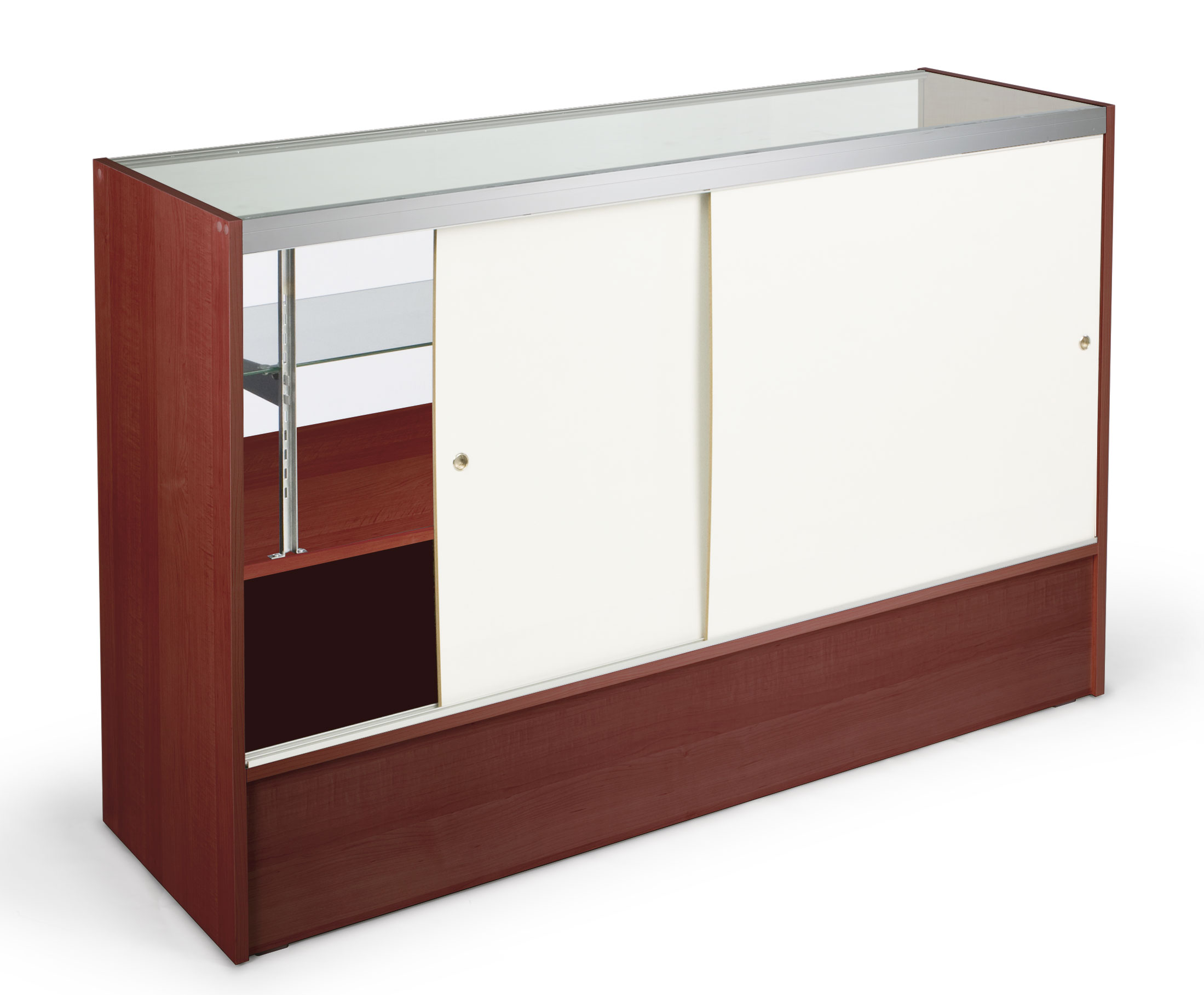 Cherry Melamine Counter Showcases | Half Vision Display | Displays2Go